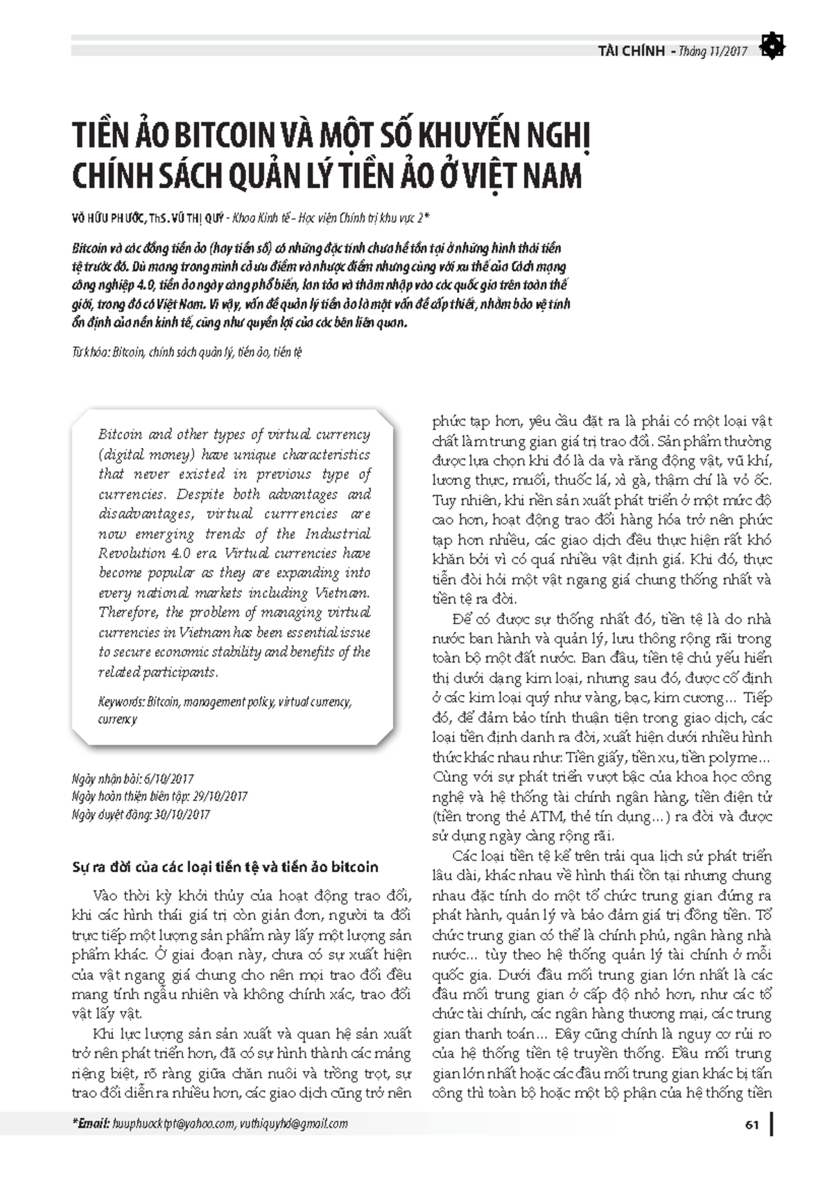 44012-Article Text-138893-1-10-2019 1207 - TÀI CHÍNH - Tháng 11/ 61 ...