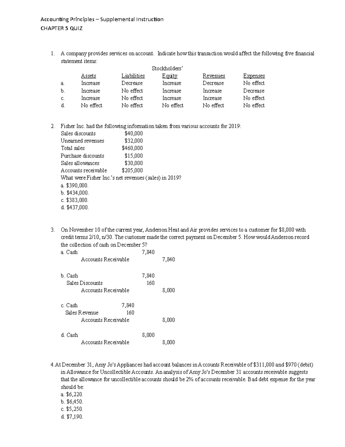 Quiz 5 - Awesome study method - Accounting Principles – Supplemental ...