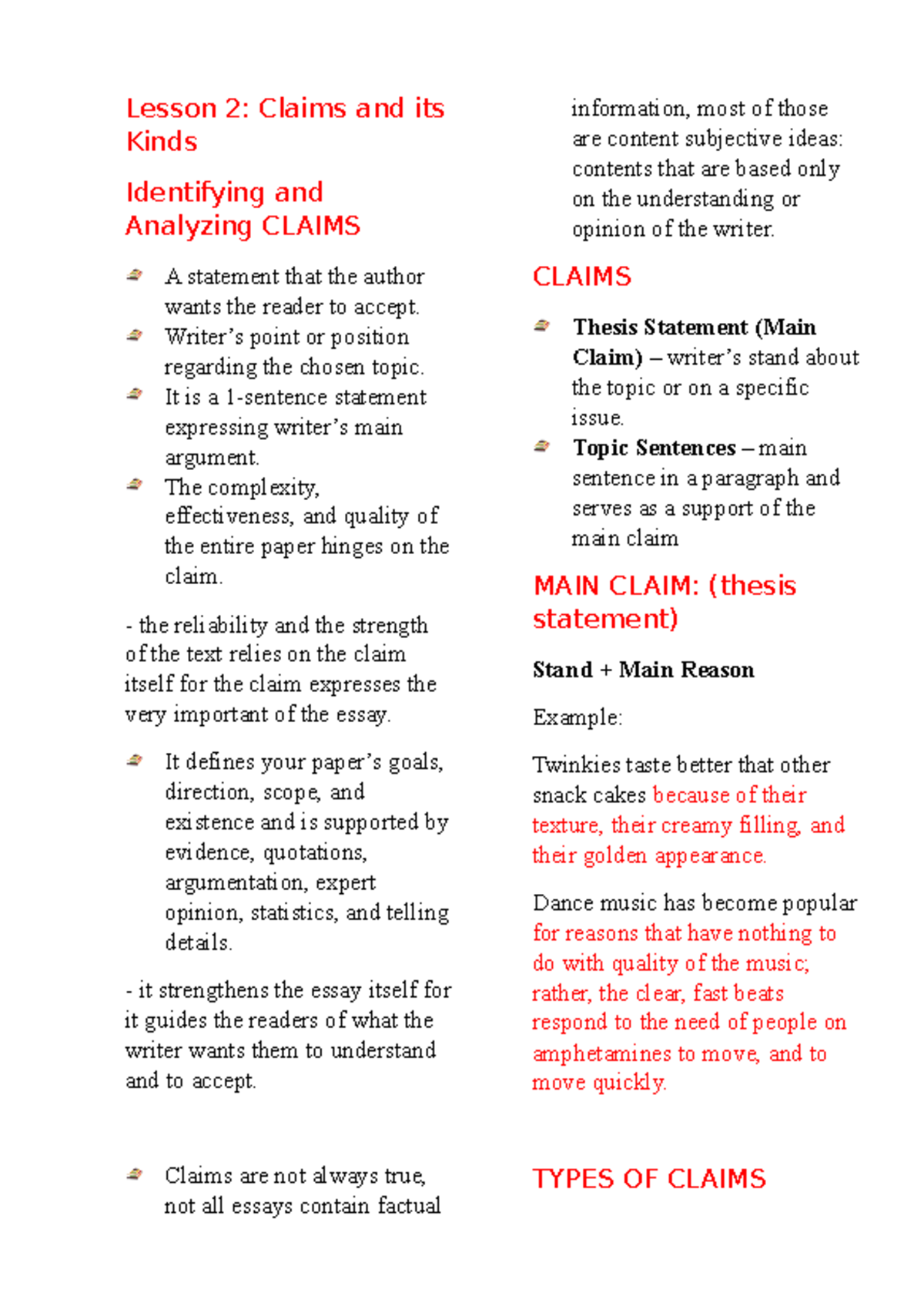 Analyzing Claims - 123 - Lesson 2: Claims and its Kinds Identifying and ...