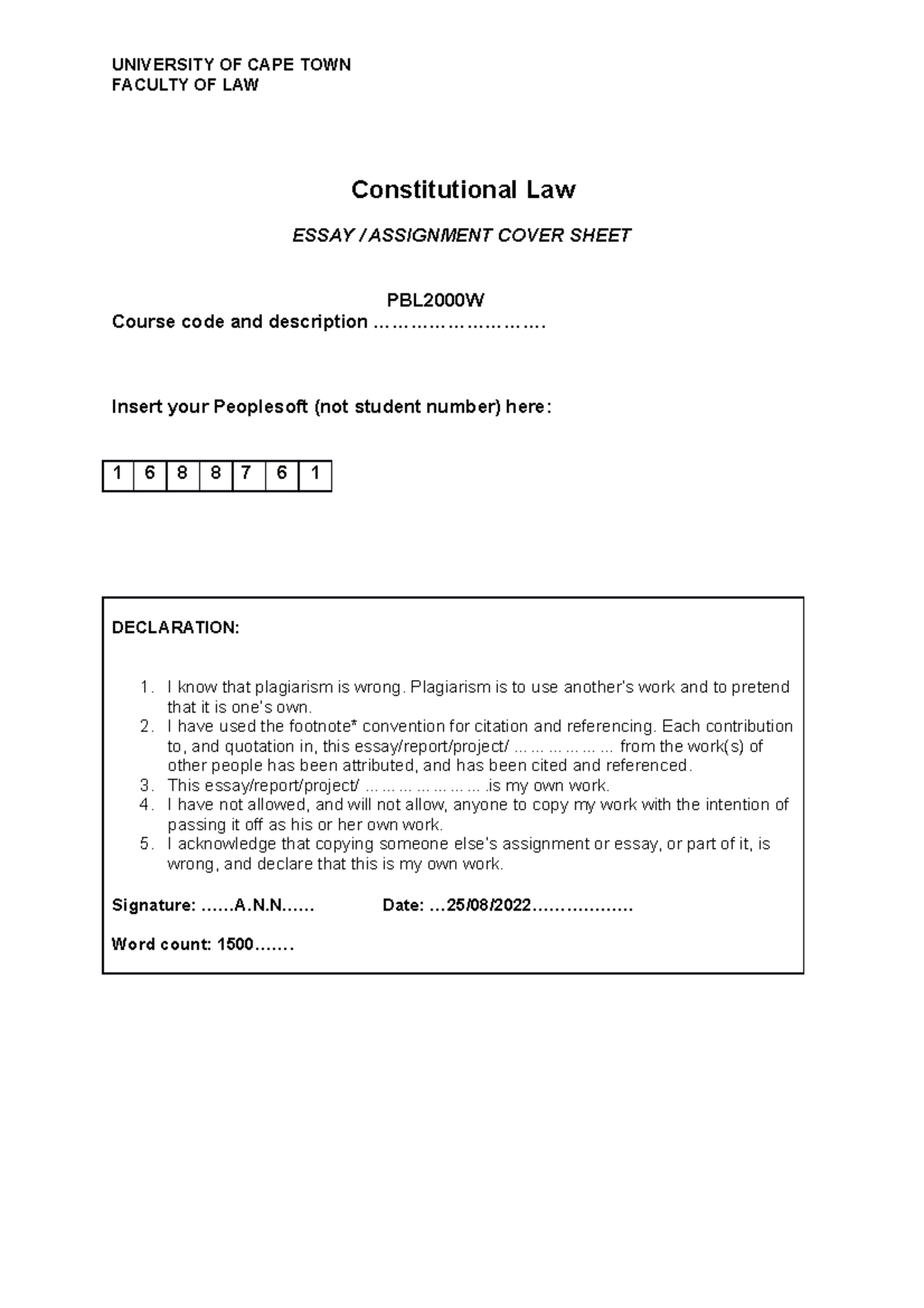 Conlaw ASSIGNMENT 3 - FACULTY OF LAW Constitutional Law ESSAY ...