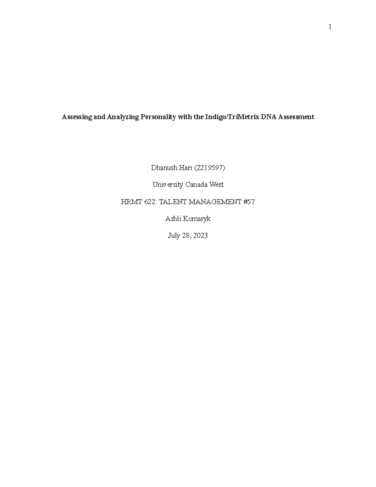 Indigo Assessment - Assessing and Analyzing Personality with the Indigo ...