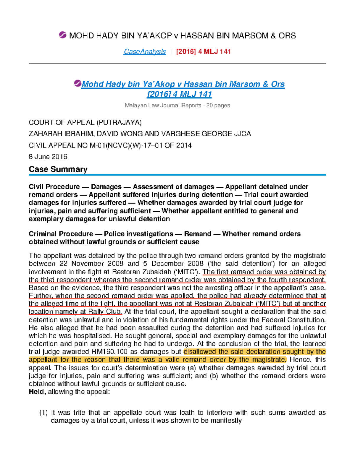 Mohd Hady bin Ya’Akop v Hassan bin Marsom & Ors - MOHD HADY BIN YA’AKOP v HASSAN BIN MARSOM ...