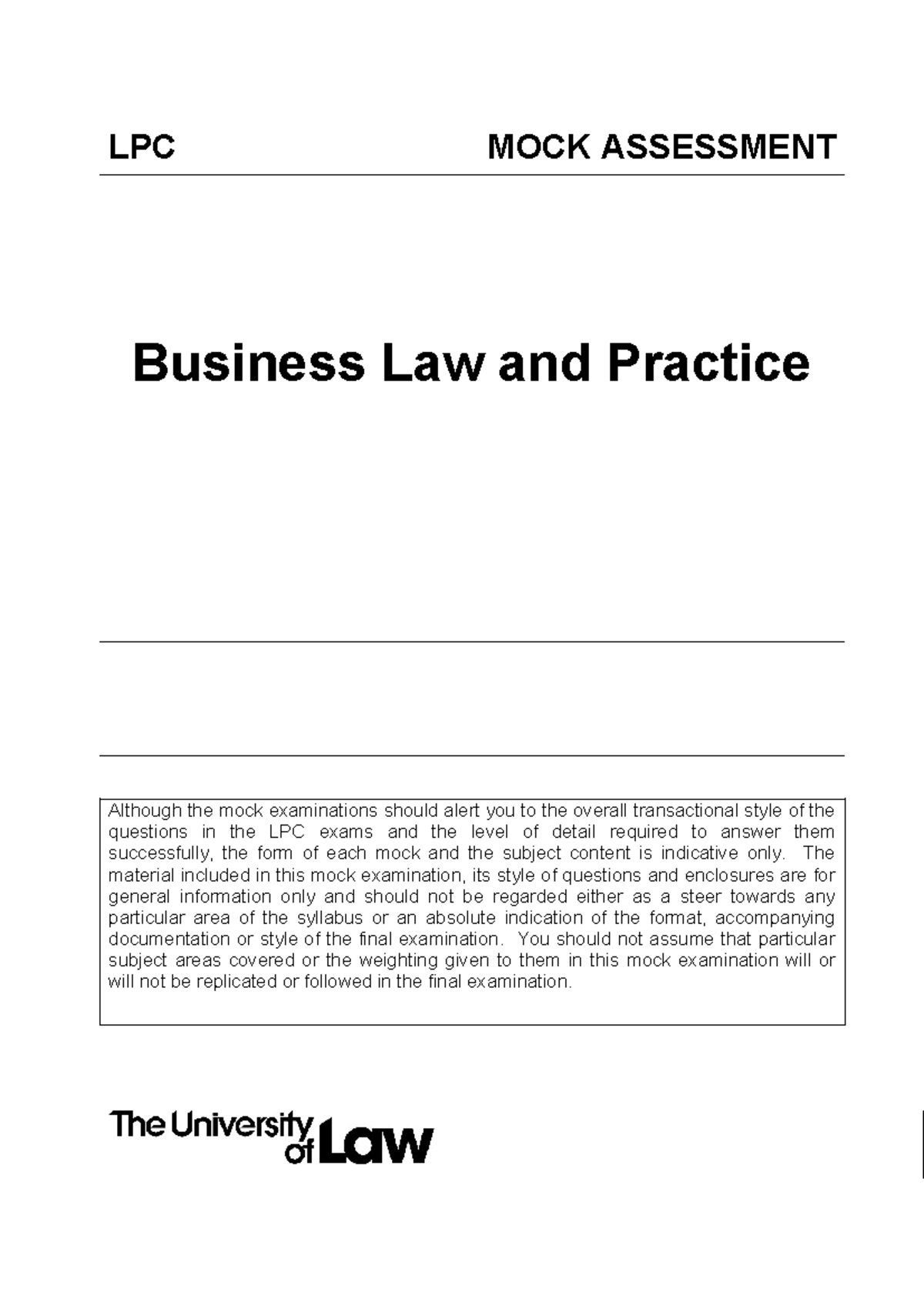2324 blp ce02 mock assessment - LPC MOCK ASSESSMENT Business Law and ...