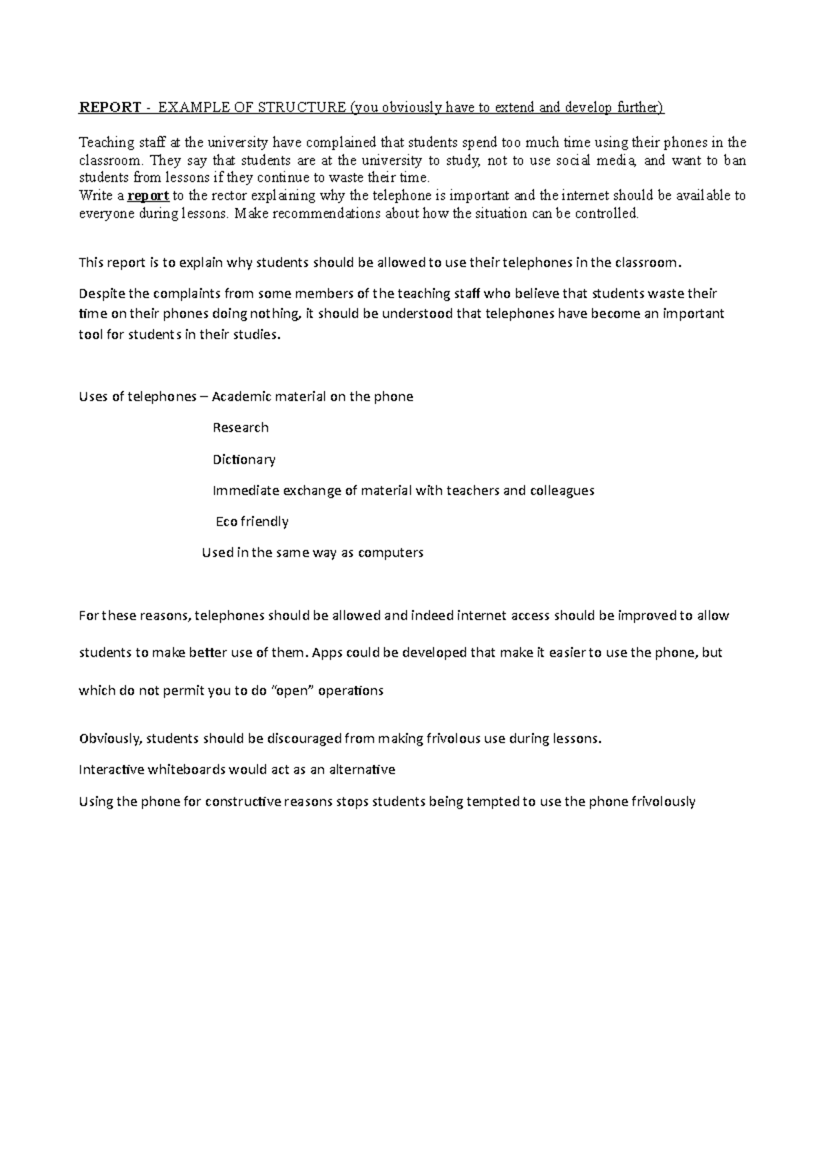 Report (model) - REPORT - EXAMPLE OF STRUCTURE (you obviously have to ...