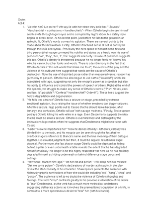 Othello's three-act transformation - Othello's change in speech is ...