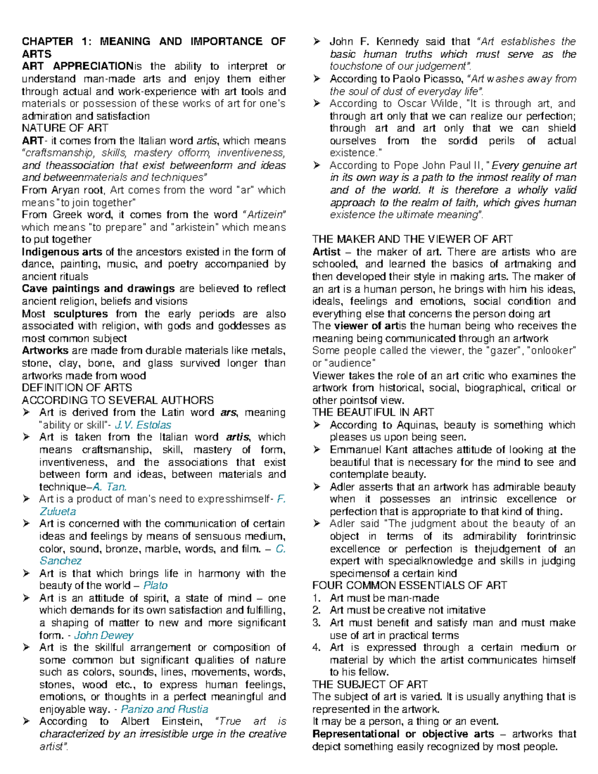 Art- Appreciation Summary - CHAPTER 1: MEANING AND IMPORTANCE OF ARTS ...