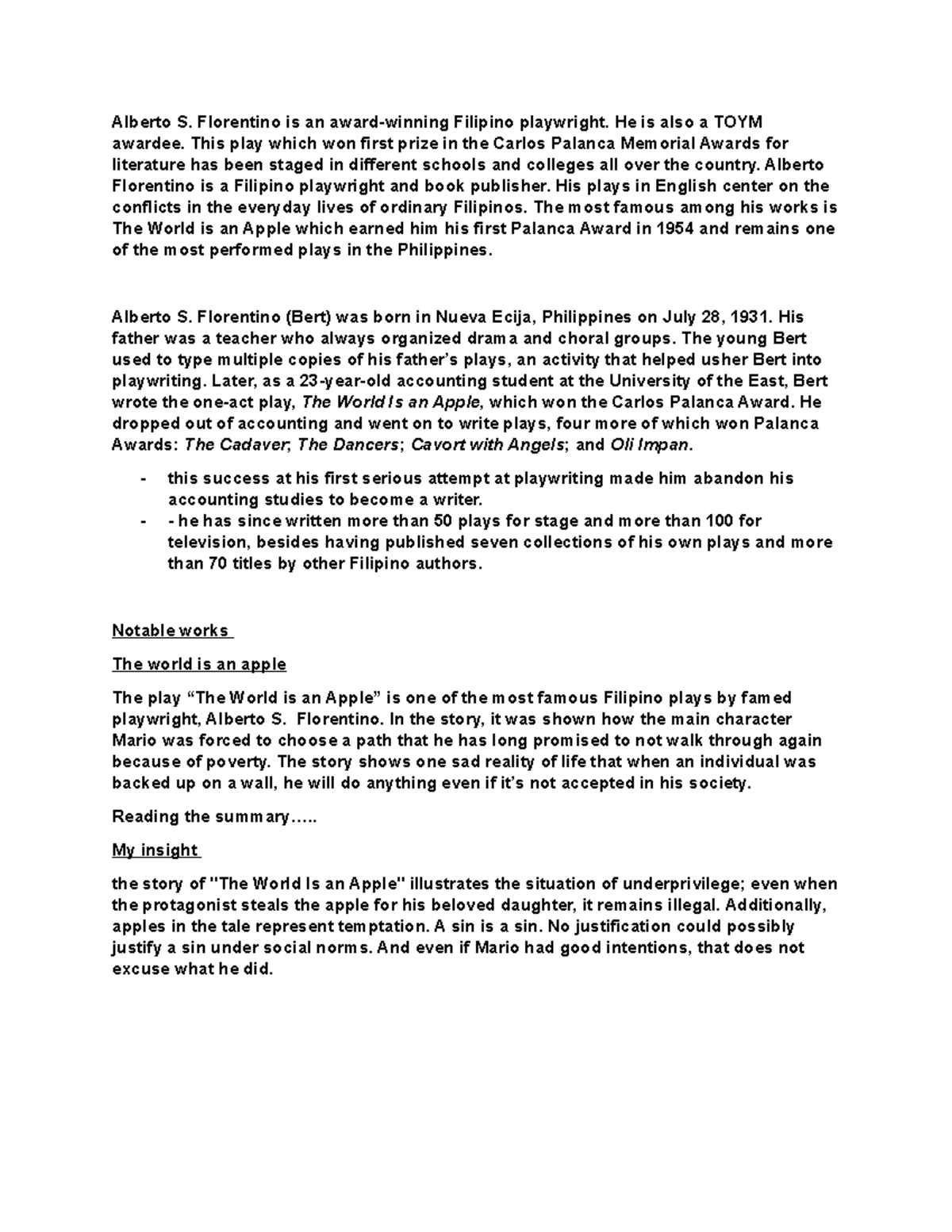 Alberto S. Florentino - Alberto S. Florentino is an award-winning ...