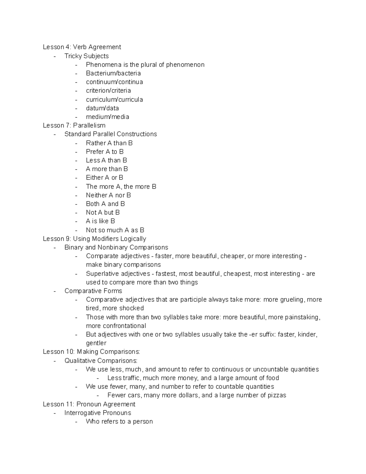 SAT Notes - Lesson 4: Verb Agreement - Tricky Subjects - Phenomena is ...