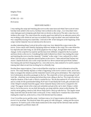 Meghna Thota- Response paper 4 - SCWR 122 - Meghna Thota SCWR – 122 2 ...