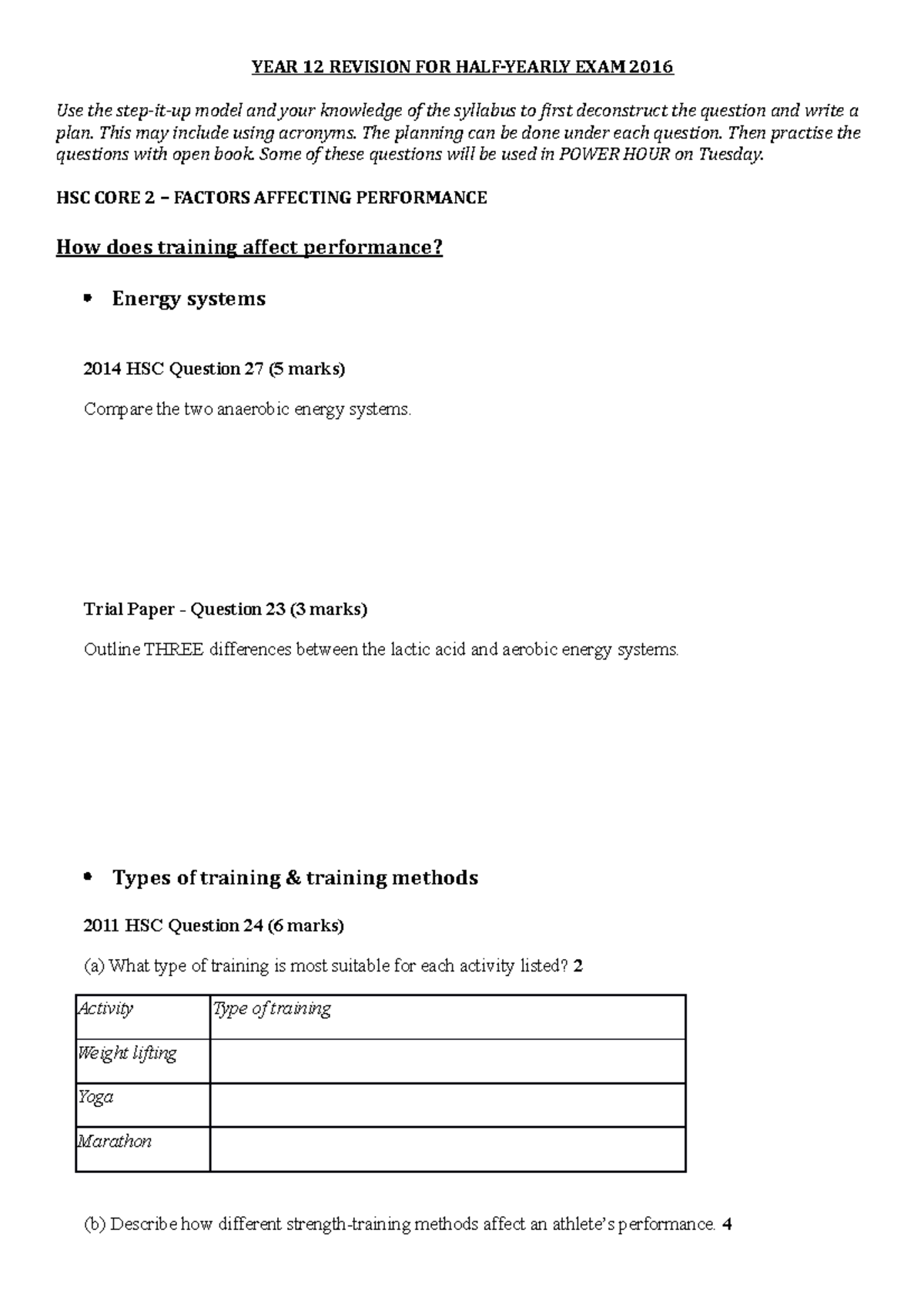 Core 2 practice questions 1 - YEAR 12 REVISION FOR HALF-YEARLY EXAM ...