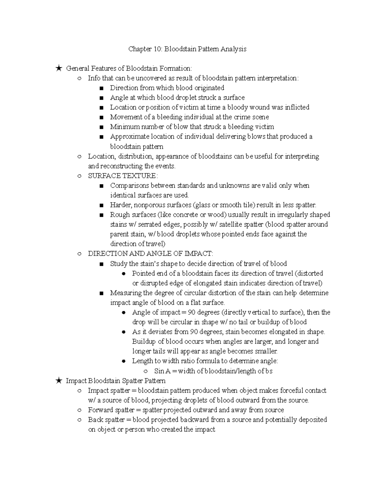 Forensics Chapter 10 Notes - Chapter 10: Bloodstain Pattern Analysis ...