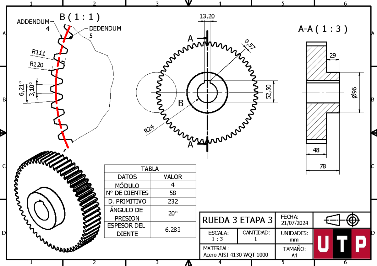 Plano de despiece engranaje 6 - A-A ( 1 : 3 ) B ( 1 : 1 ) A A B 1 1 2 2 ...
