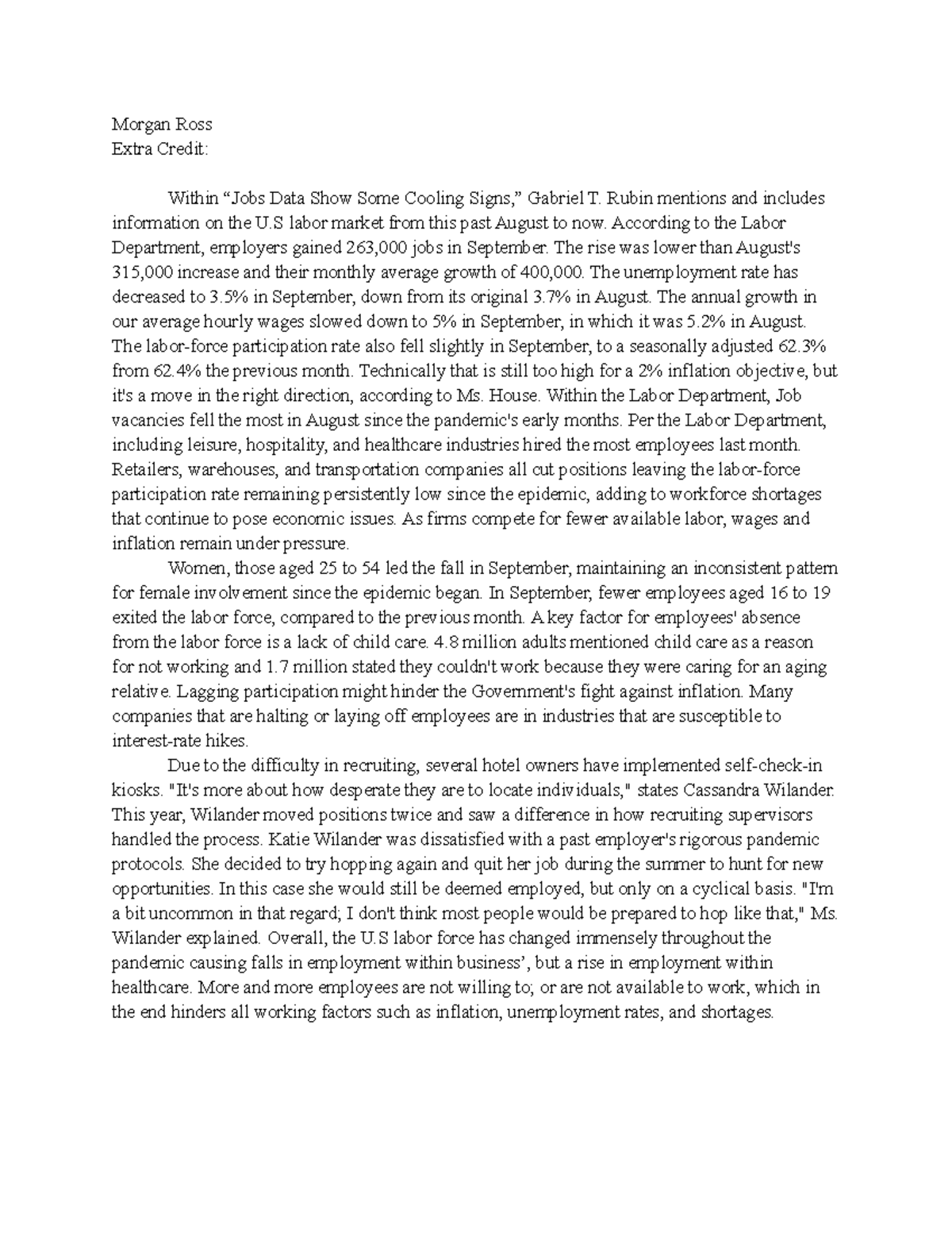 Econ extra credit - Econ 201 essay - Morgan Ross Extra Credit: Within ...