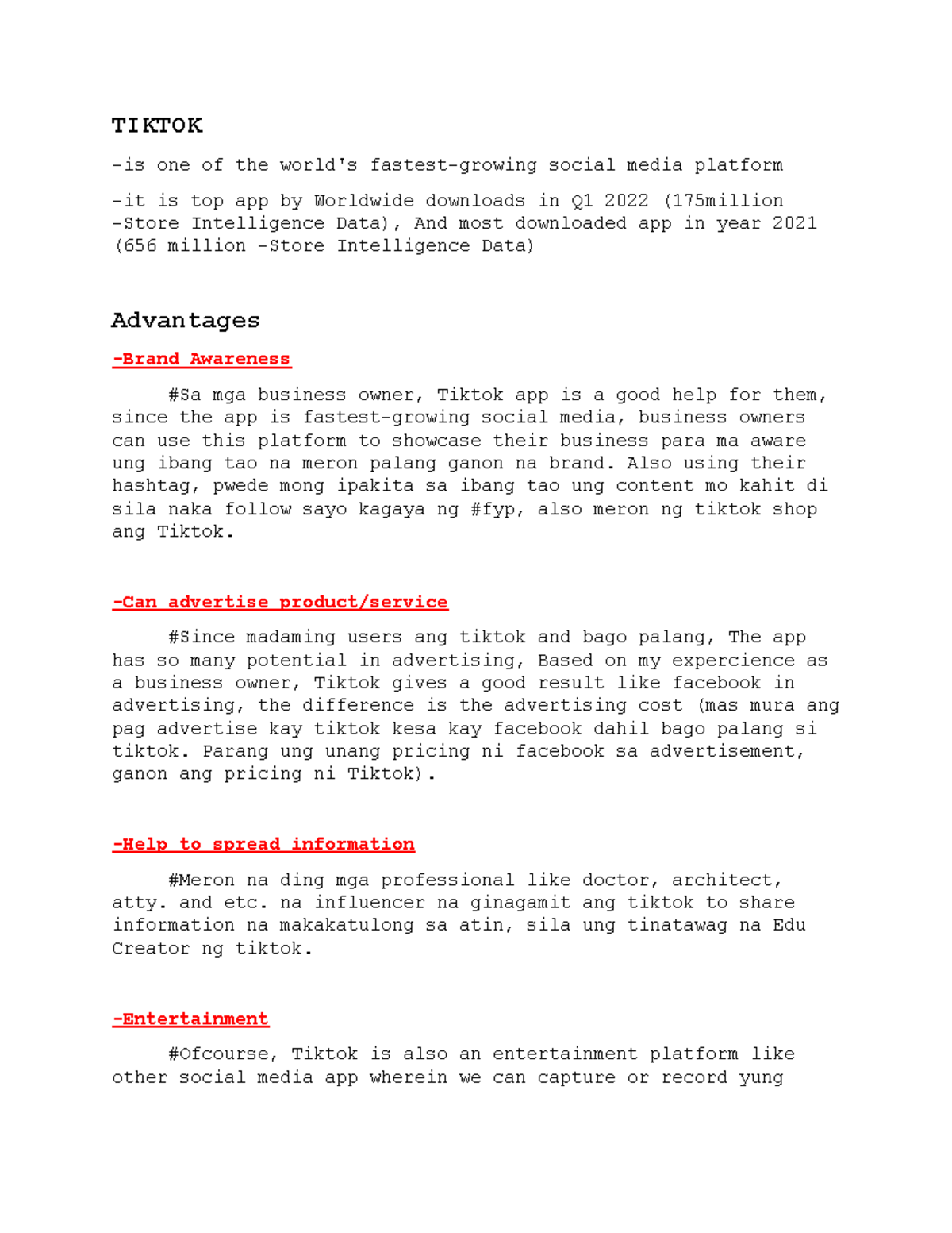 Tiktok - lecture notes - TIKTOK -is one of the world's fastest-growing ...