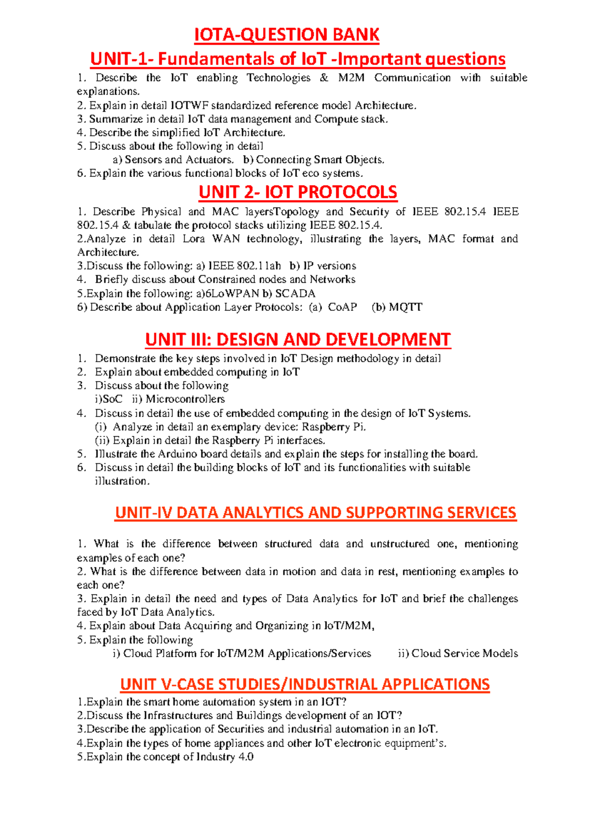Internet OF Things & ITS Applications - IOTA-QUESTION BANK UNIT- 1 ...