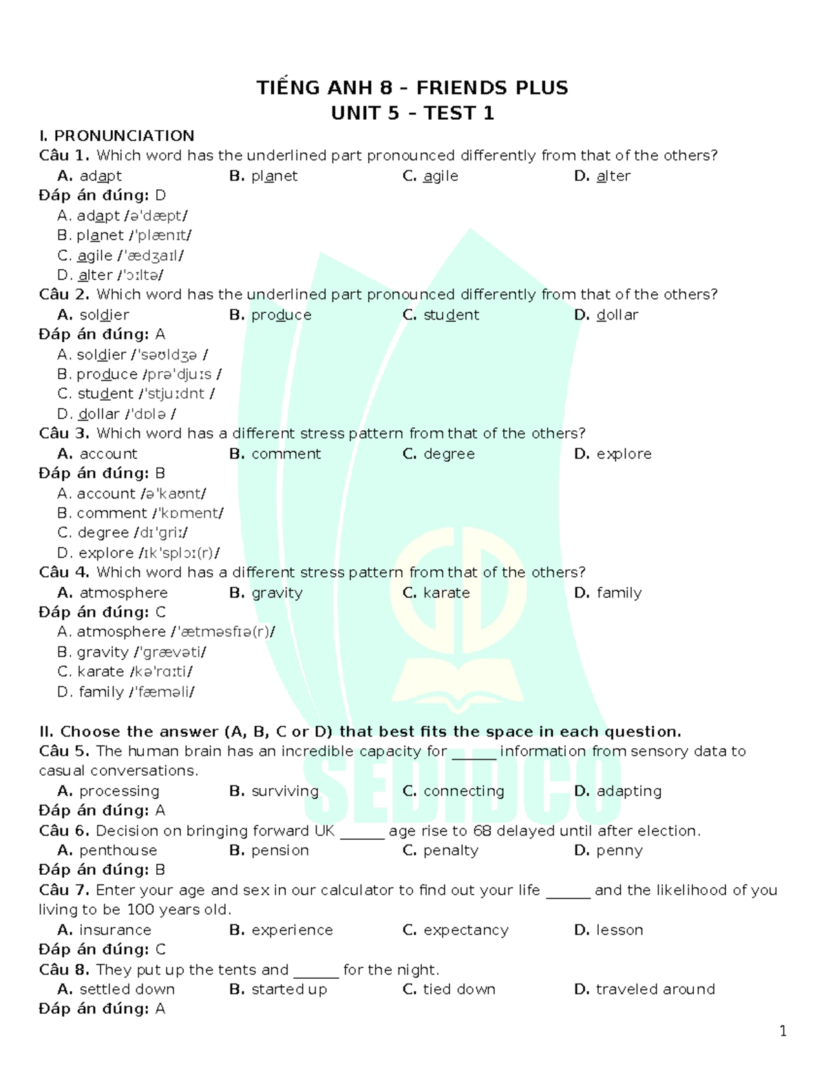 Tieng Anh 8 Friends Plus - Unit 5 - Test 1 (key) - TIẾNG ANH 8 ...