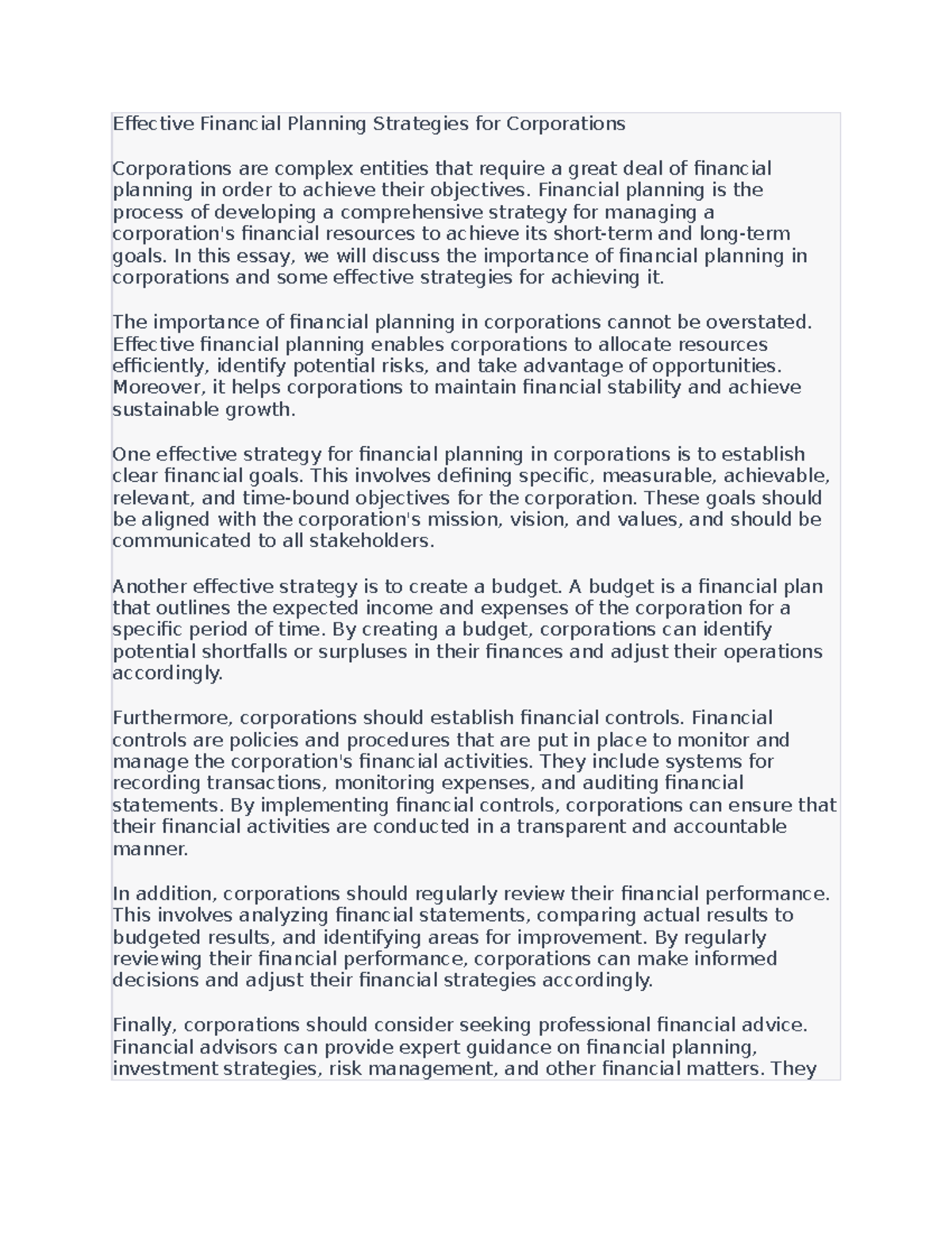 Effective Financial Planning Strategies for Corporations - Effective ...