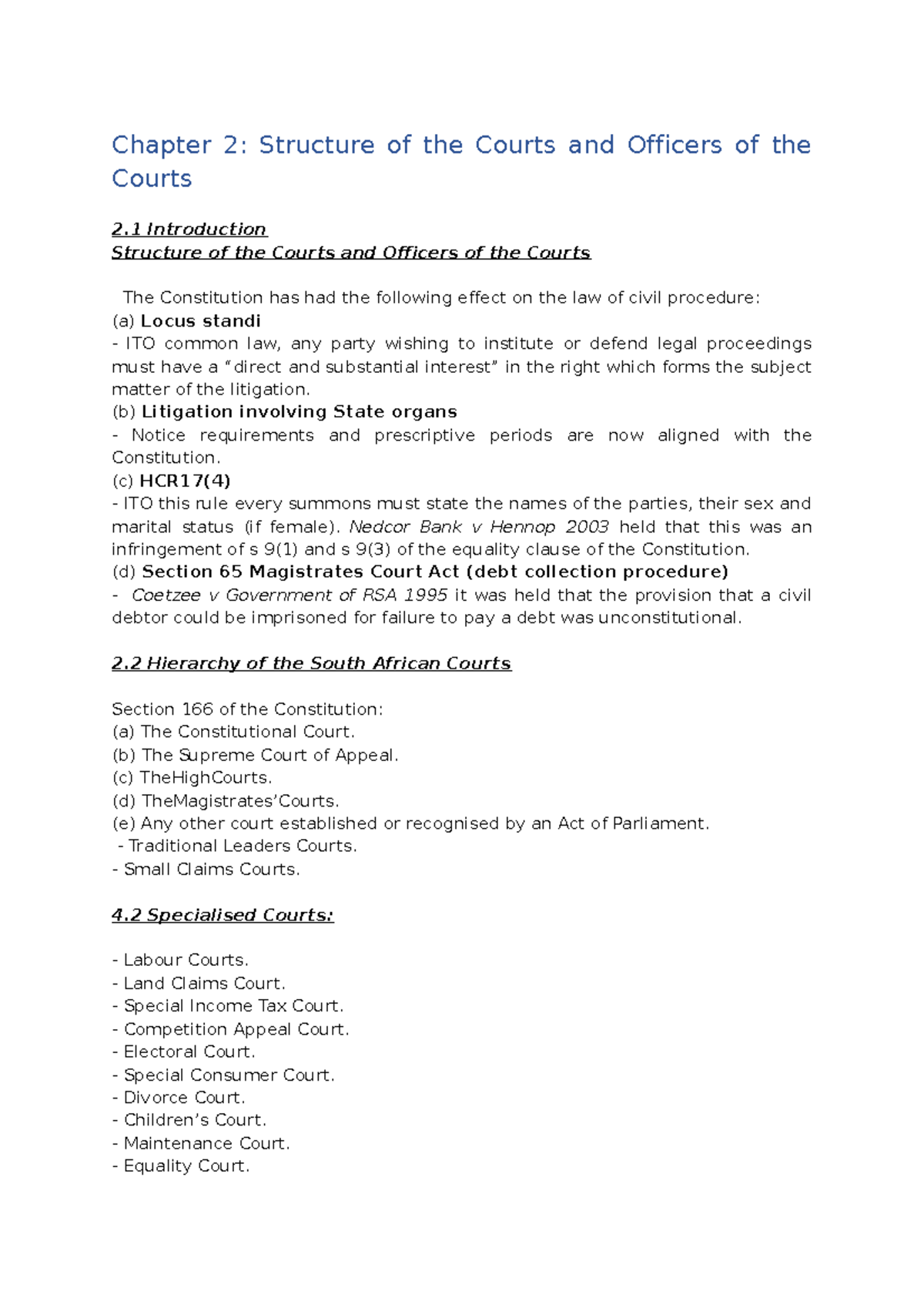 Civil Procedure CH2+3 copy - Chapter 2: Structure of the Courts and ...