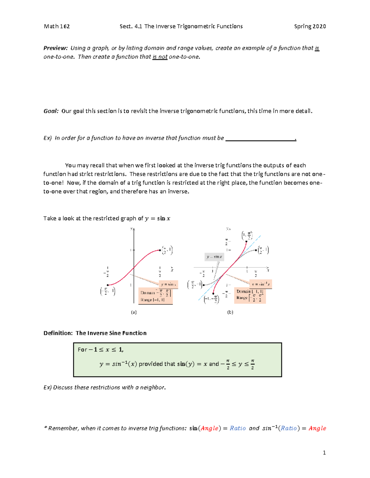 Math 162- Sect. 4.1 Notes - Preview: Using a graph, or by listing ...