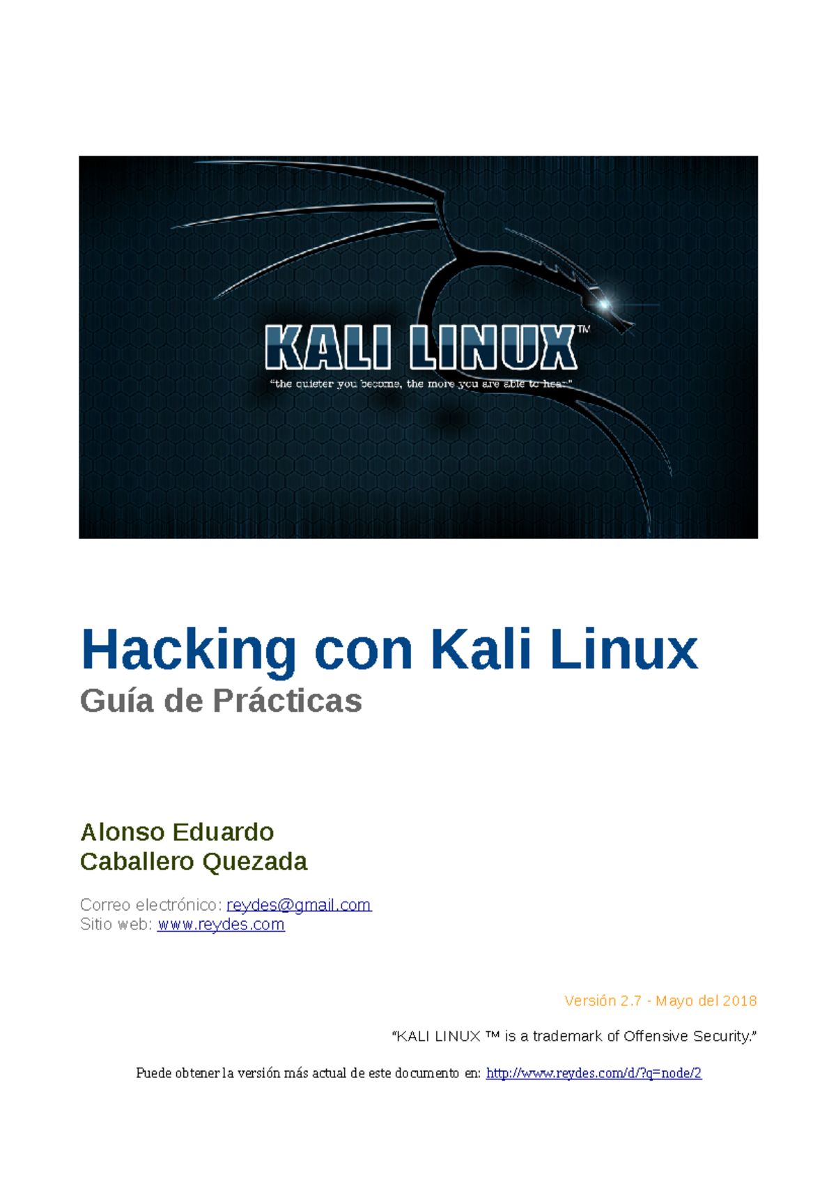 Kali Linux v2 Re YDe S - Hacking con Kali Linux Guía de Prácticas Alonso Eduardo Caballero ...