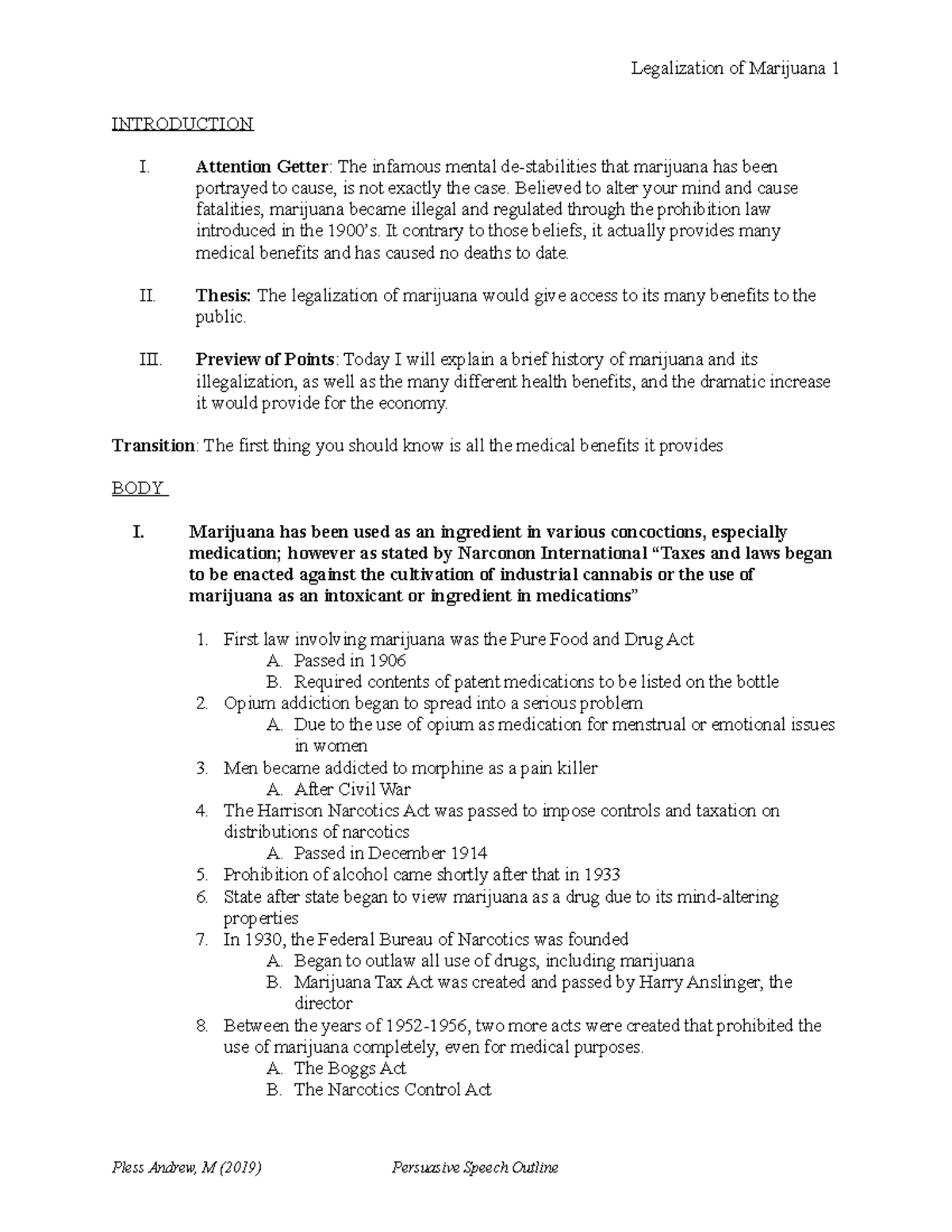 Persuasive Speech Samplel Outline - INTRODUCTION I. Attention Getter ...