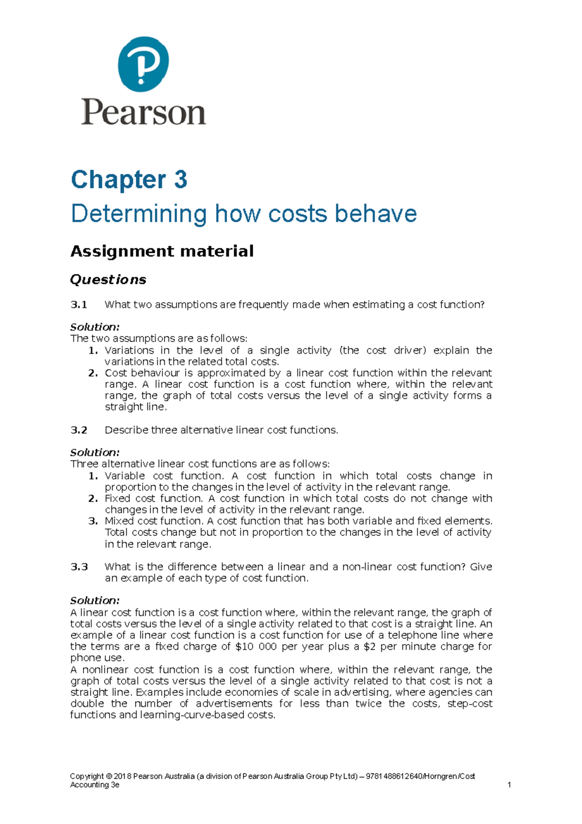 Chapter 3 - workshop answers - Chapter 3 Determining how costs behave ...