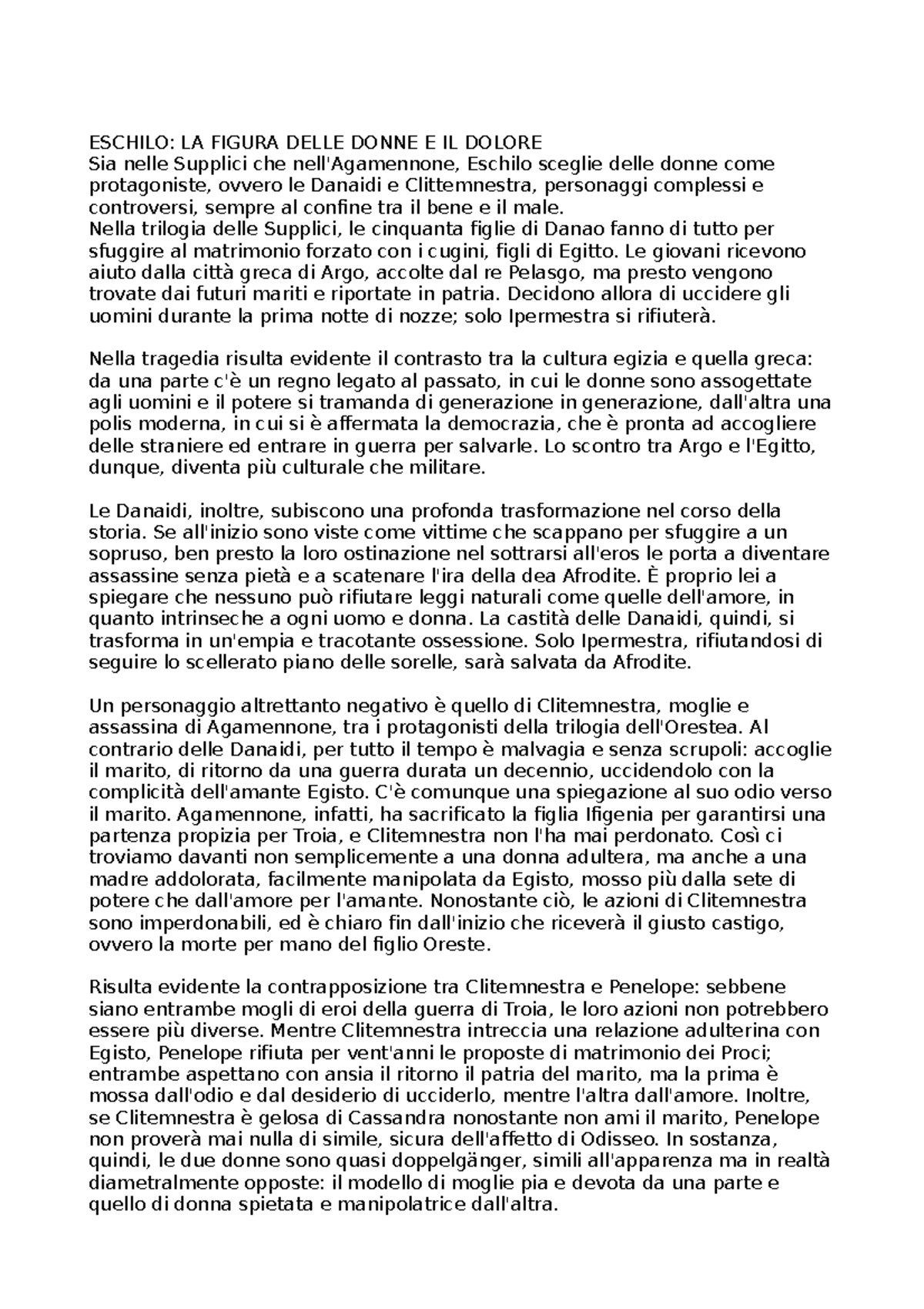 Eschilo e la figura Della Donna - ESCHILO: LA FIGURA DELLE DONNE E IL ...