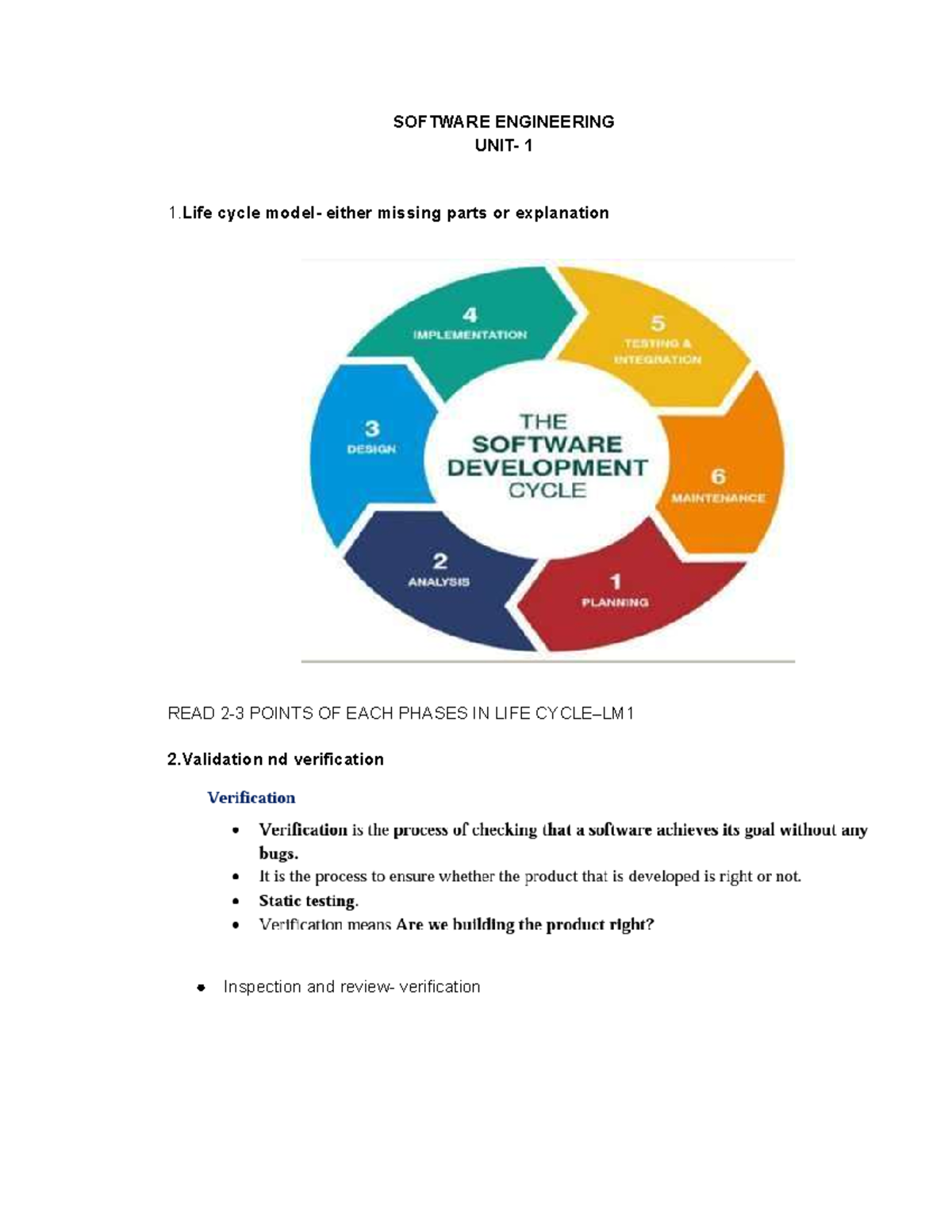 Software Engineering - SOFTWARE ENGINEERING UNIT- 1 1 cycle model- either missing parts or - Studocu