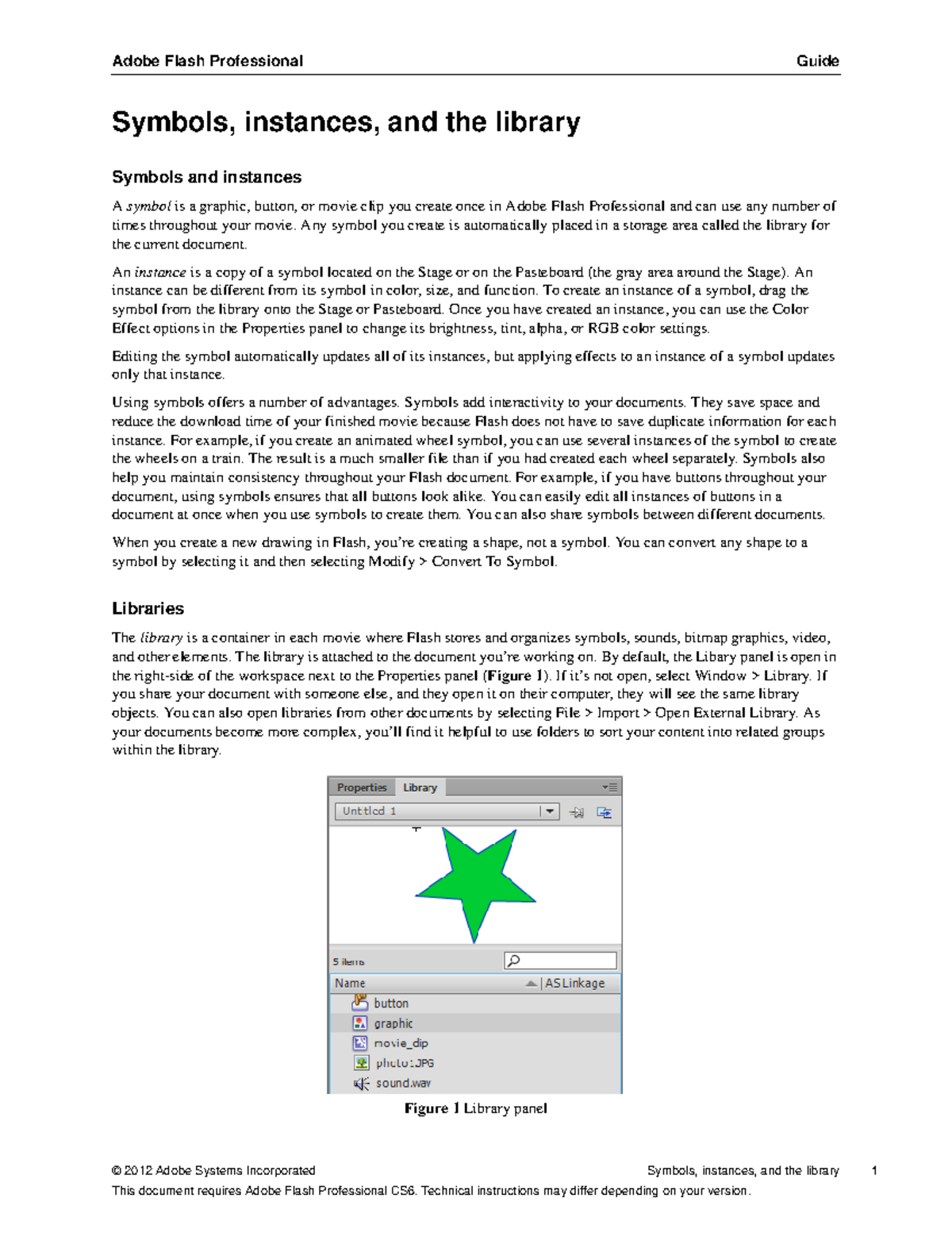 FL symbol instance library - Adobe Flash Professional Guide © 2012 ...
