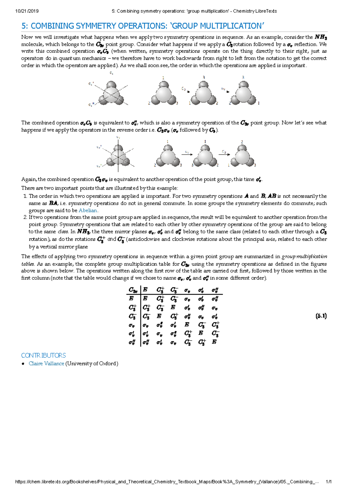 Combining symmetry operations ‘group multiplication’ - Chemistry Libre ...