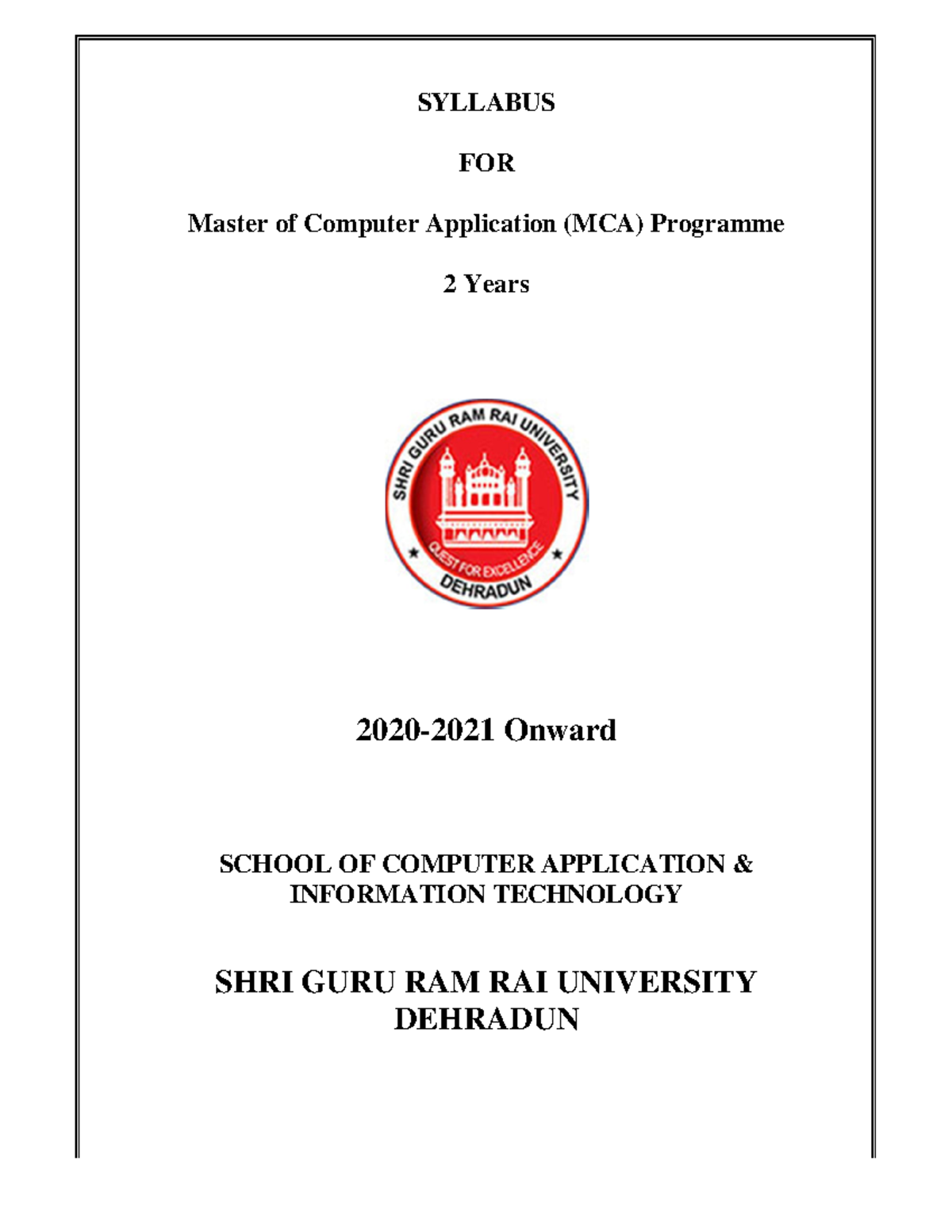 Mca Sgrr Syallabus - Mca - SYLLABUS FOR Master of Computer Application ...