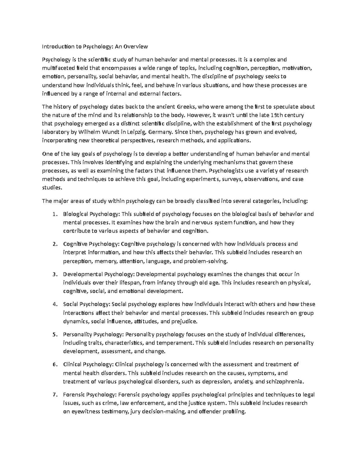 Introduction to Psychology - It is a complex and multifaceted field ...