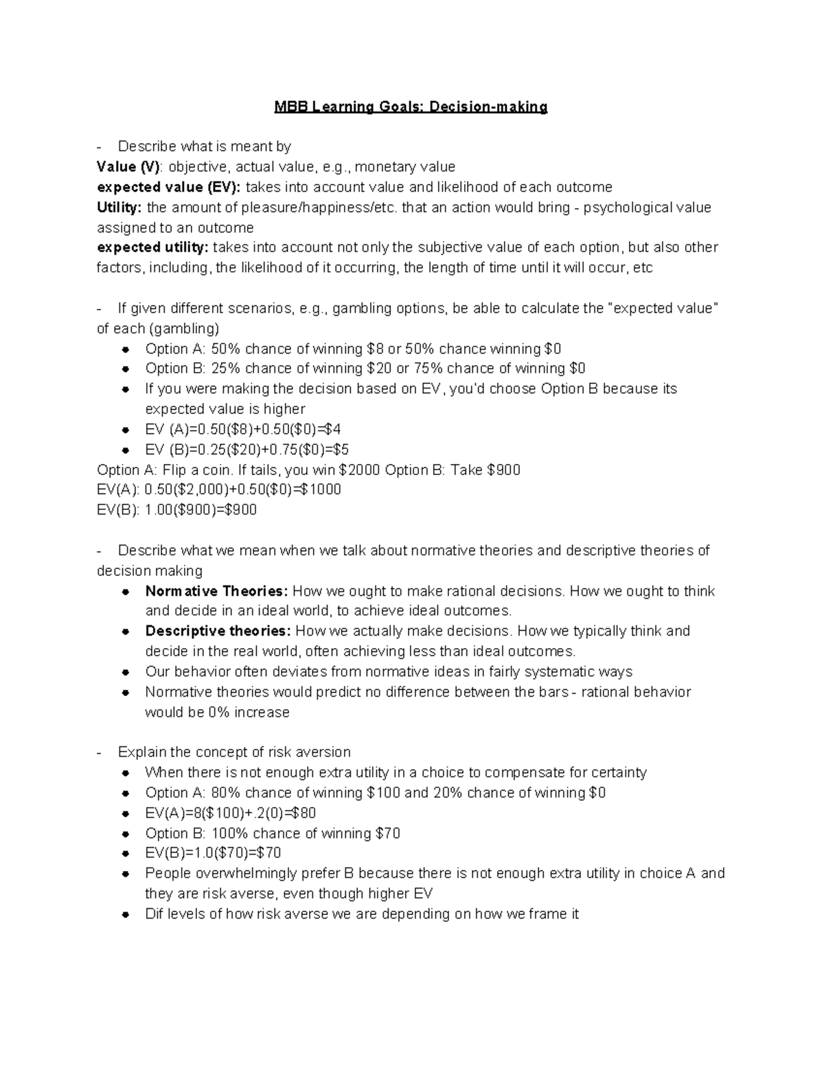 MBB Final Full Study Guide - MBB Learning Goals: what is meant Value ...