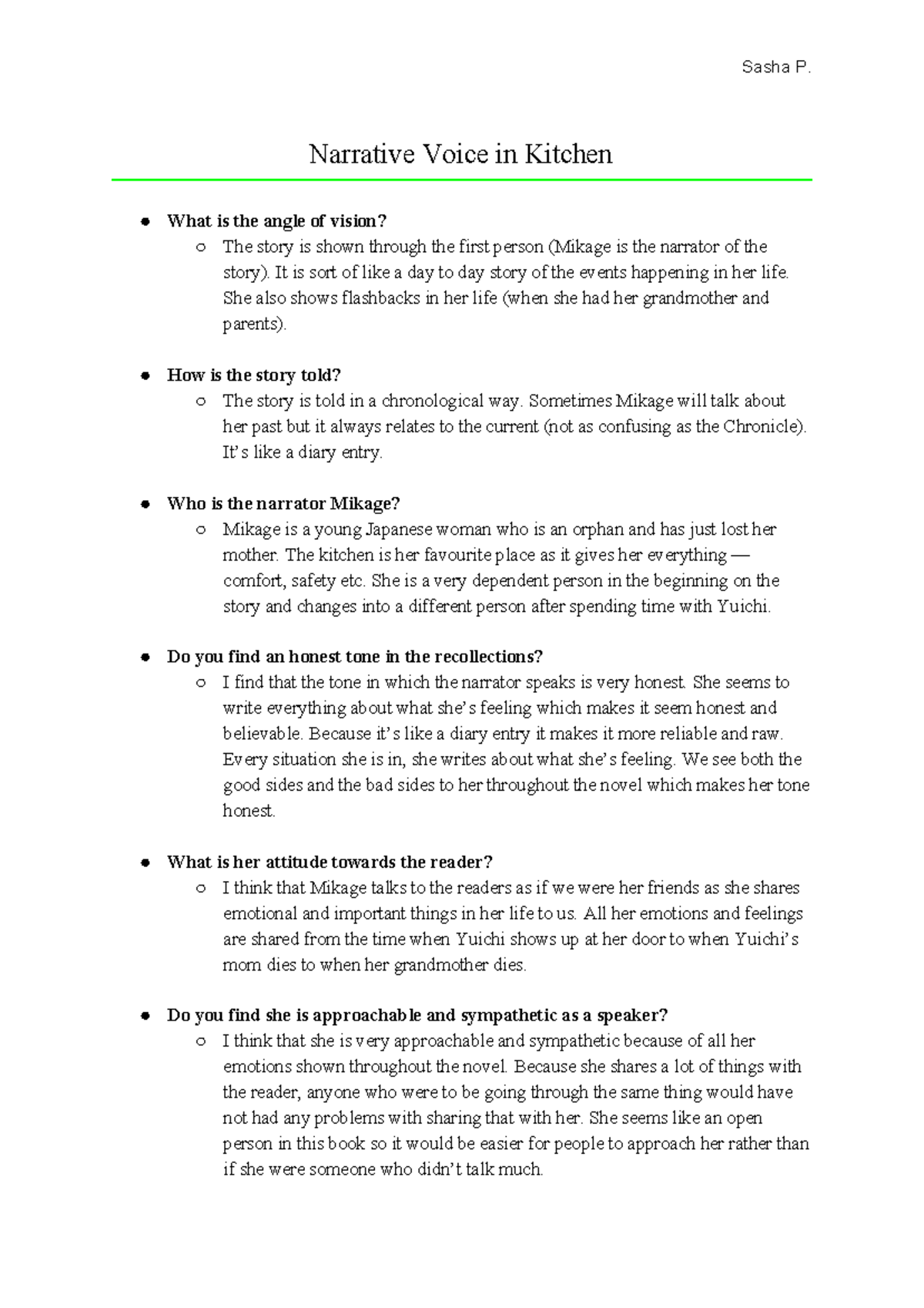 Narrative Voice in Kitchen - Studocu