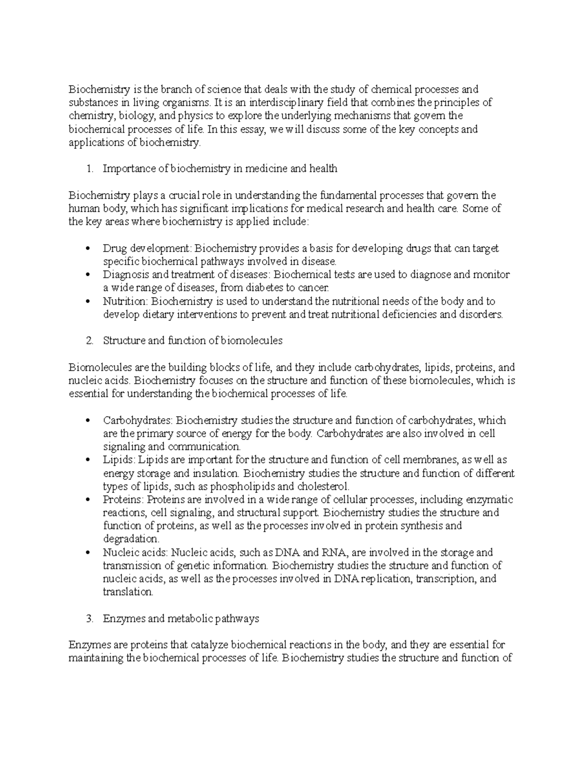 Biochemistry is the branch of science that deals with the study of ...