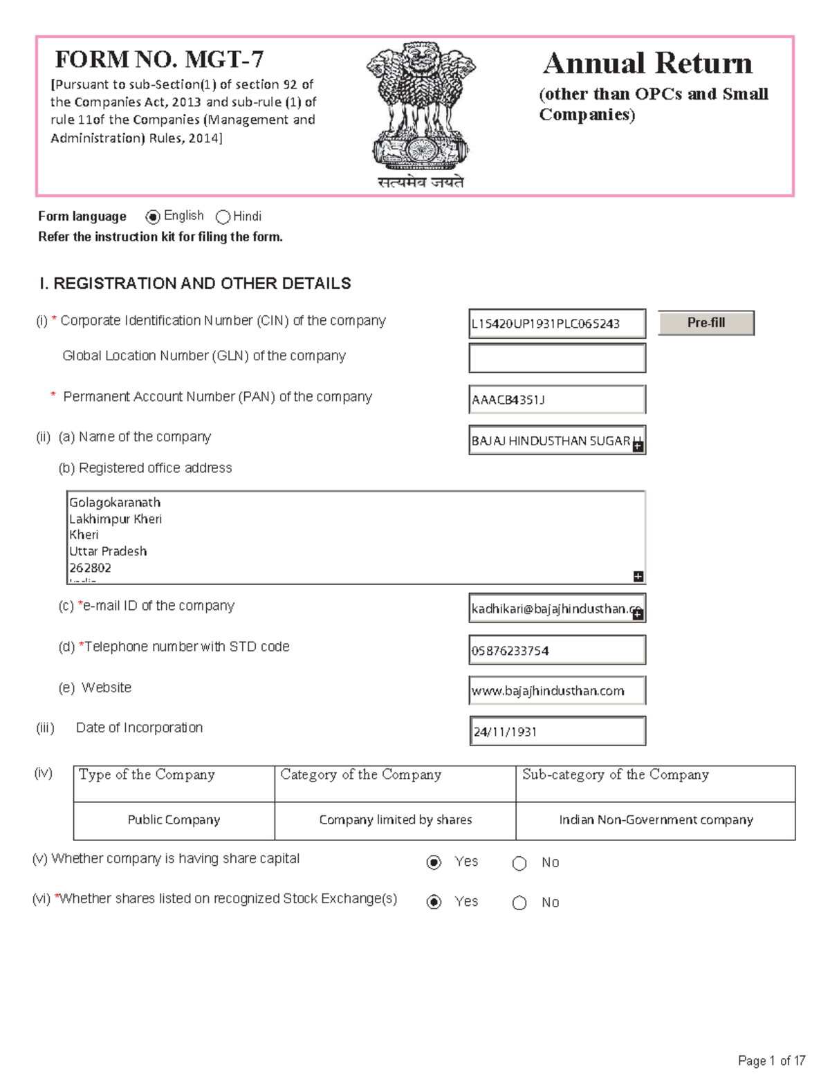 MGT-7 COPY OF Annual Return AS ON 31 - FORM NO. MGT- [Pursuant to sub ...