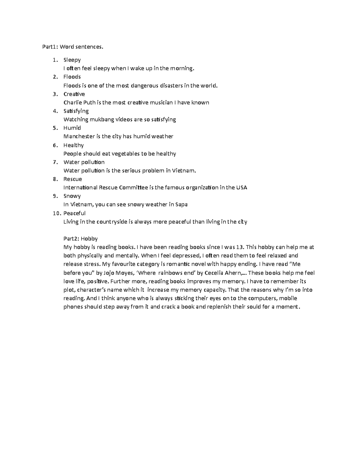 Presentation - bài giảng - Part1: Word sentences. Sleepy I often feel ...