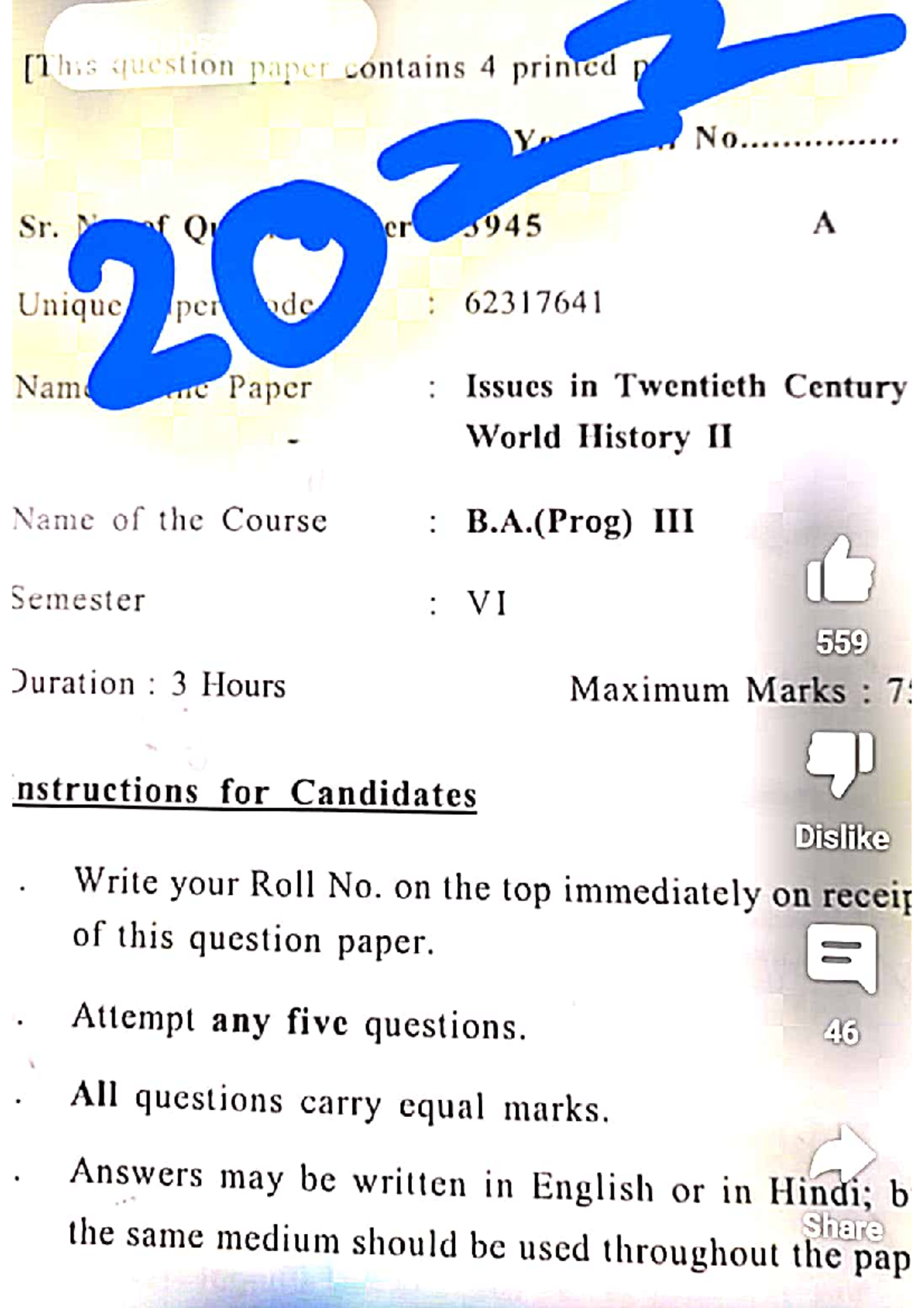 Pyqs history - Pyqs - B.a Programme - Studocu