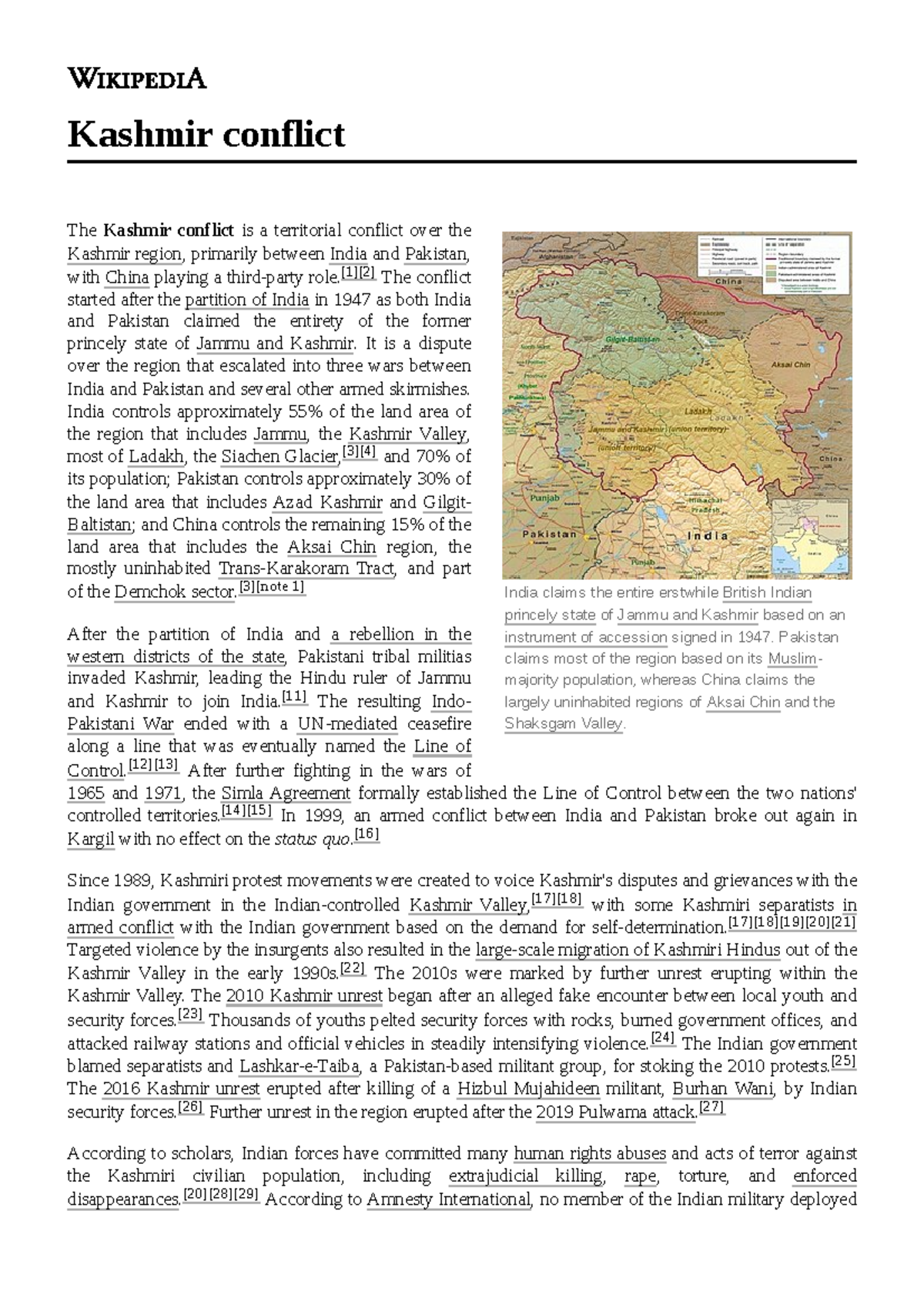 Kashmir conflict - This is valueable notes in terms of Pakistan affairs ...