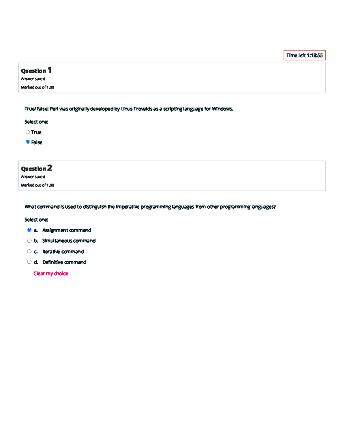 Graded Quiz Unit 6 Home - Question 1 Answer saved Marked out of 1. Question 2 Answer saved ...