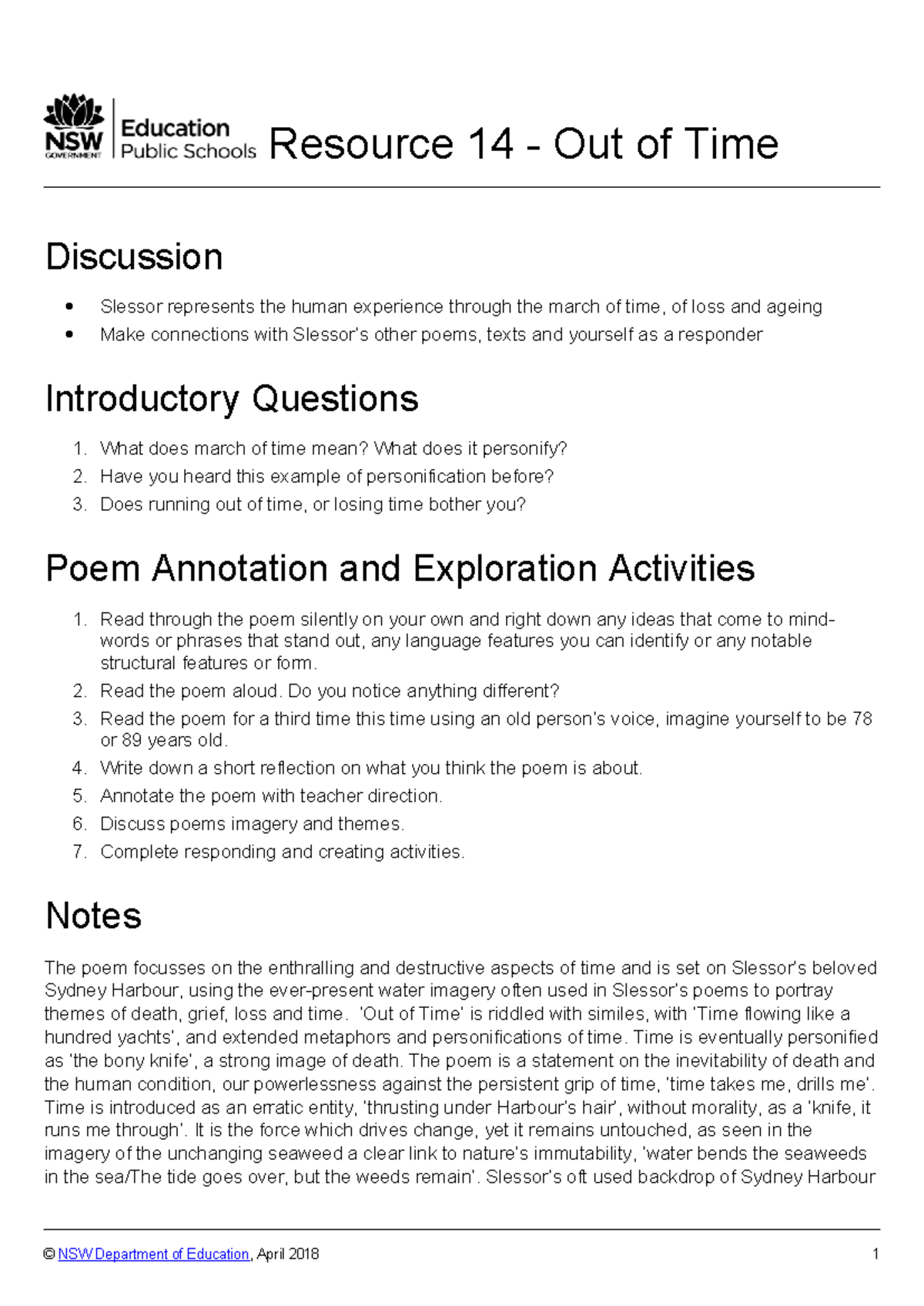 English s6 slessor resource 14 kenneth slessor out of time - Resource ...