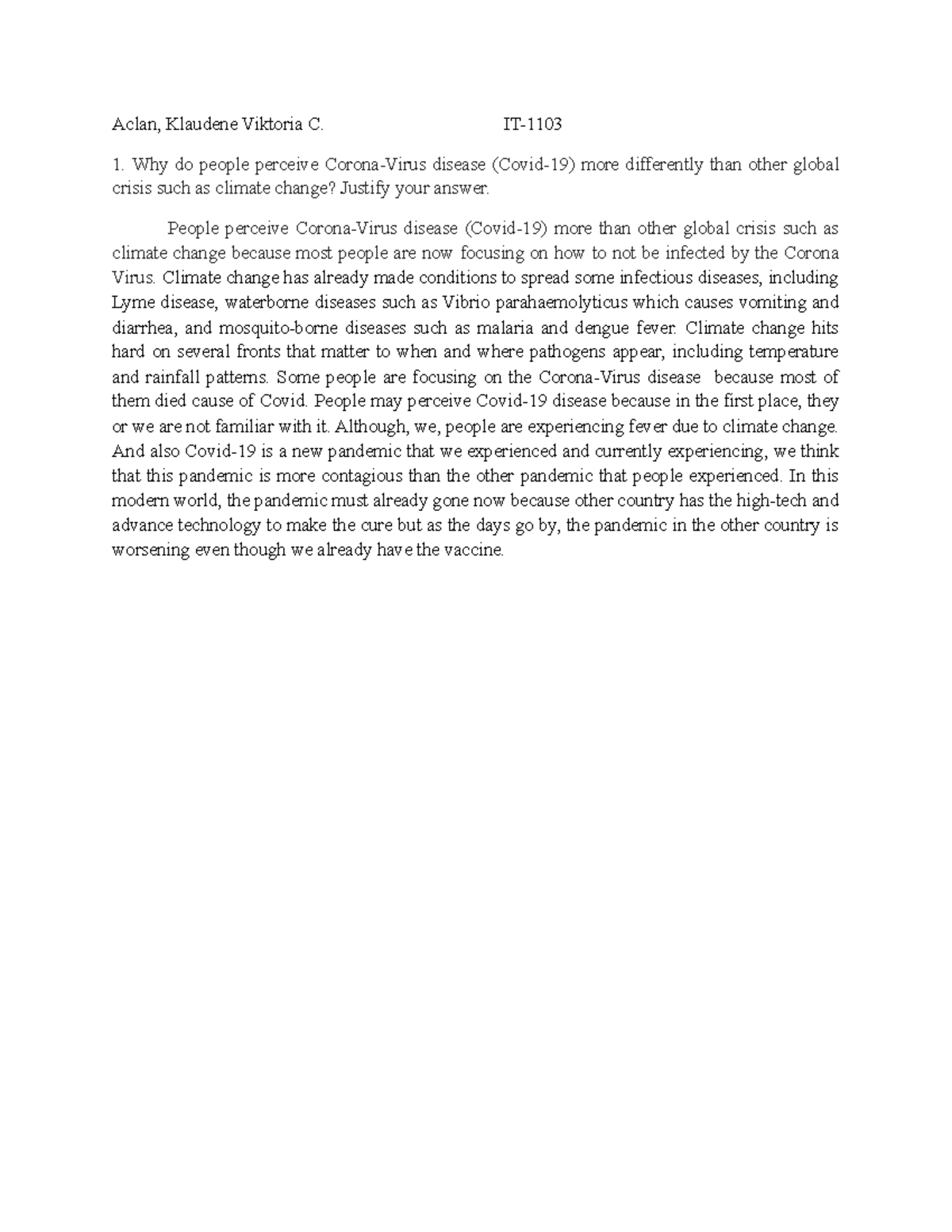 Contemporary World Self-Reflection - Aclan, Klaudene Viktoria C. IT ...