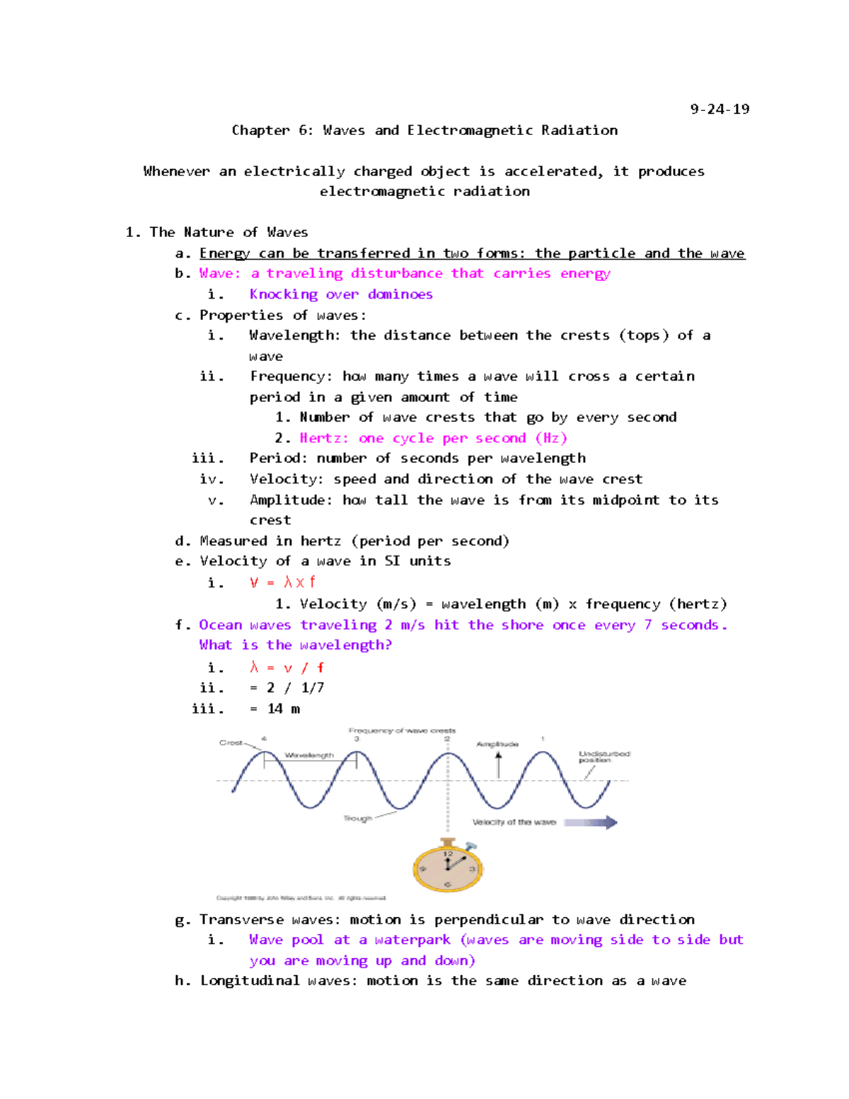Chapter 6 - Waves and Electromagnetic Radiation - 9-24- Chapter 6 ...