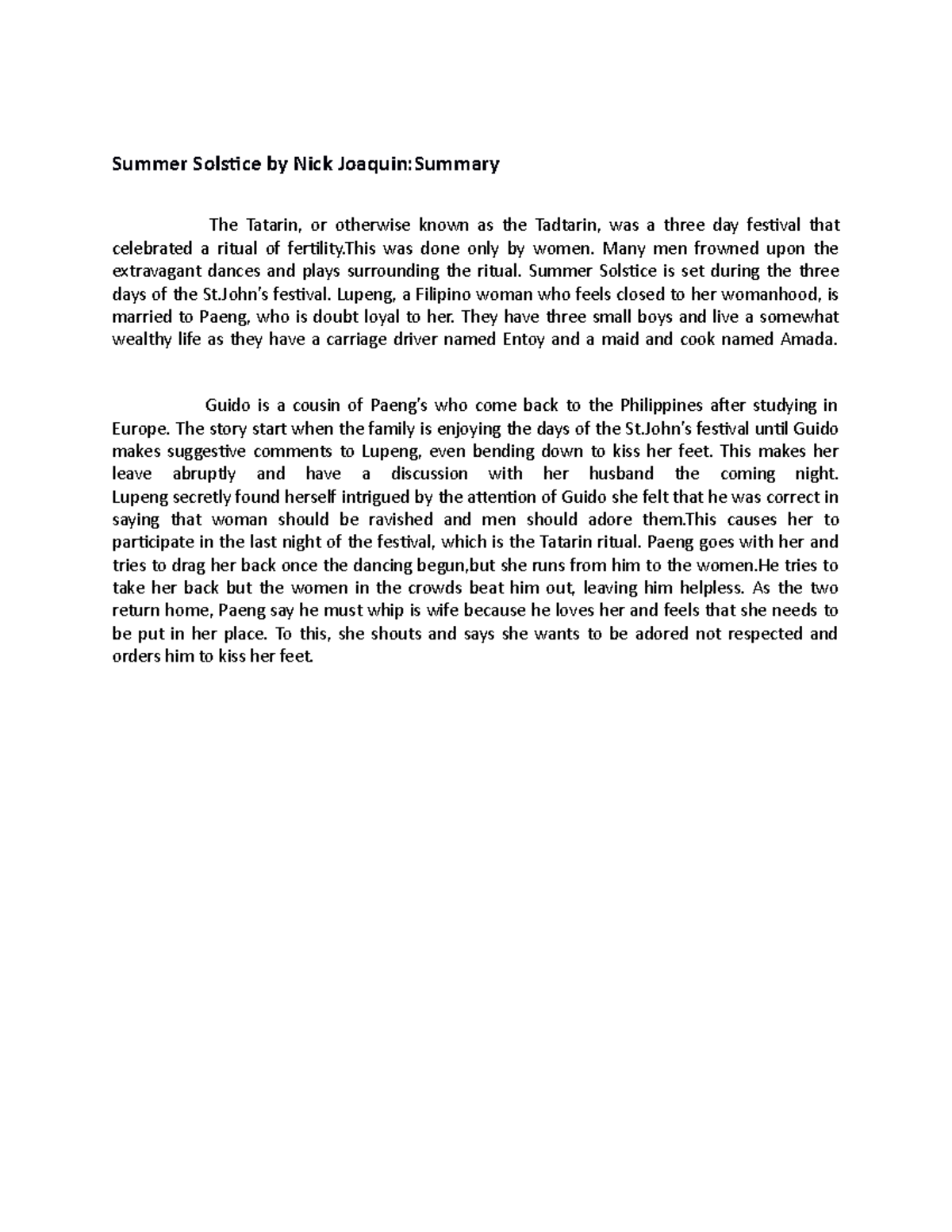 Summer Solstice - The story narrates a ritual performed by women to ...