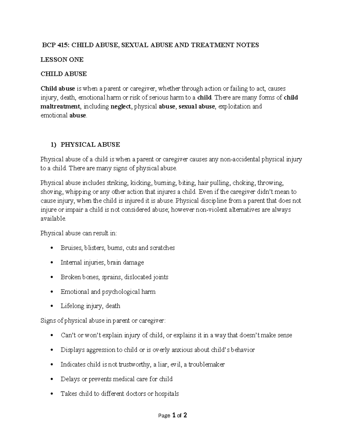 BCP 415 Lesson NOTE - Nabggvvfv - BCP 415: CHILD ABUSE, SEXUAL ABUSE ...