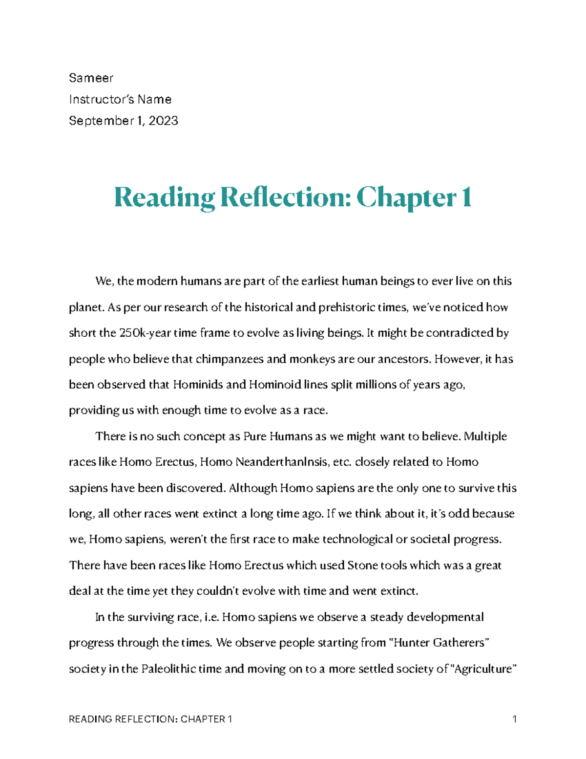 Reading Reflection Chapter 1 - Sameer Instructor’s Name September 1, 2023 Reading Reflection ...