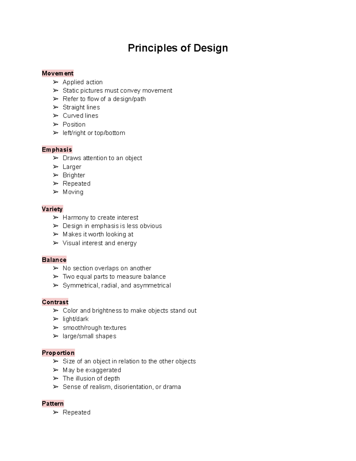Principles of Design Notes - Principles of Design Movement Applied ...