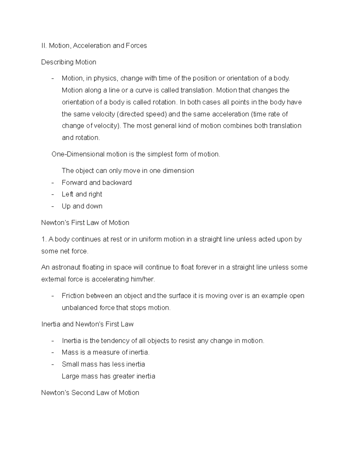 NAT SCI 1 - 1ST Quarter - II - II. Motion, Acceleration and Forces ...