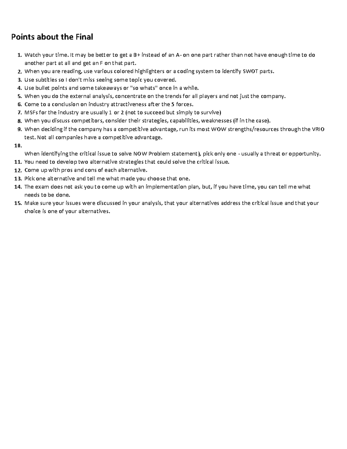 Suggestions for the Final Exam - Points about the Final Watch your time ...