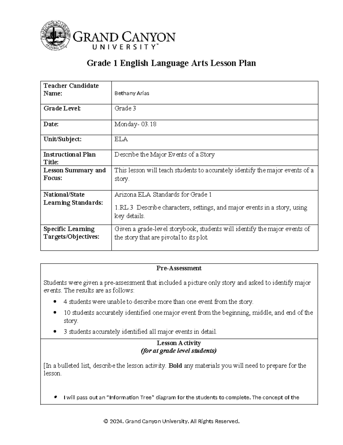 ECE-220-ELA Lesson Plan - Grade 1 English Language Arts Lesson Plan ...